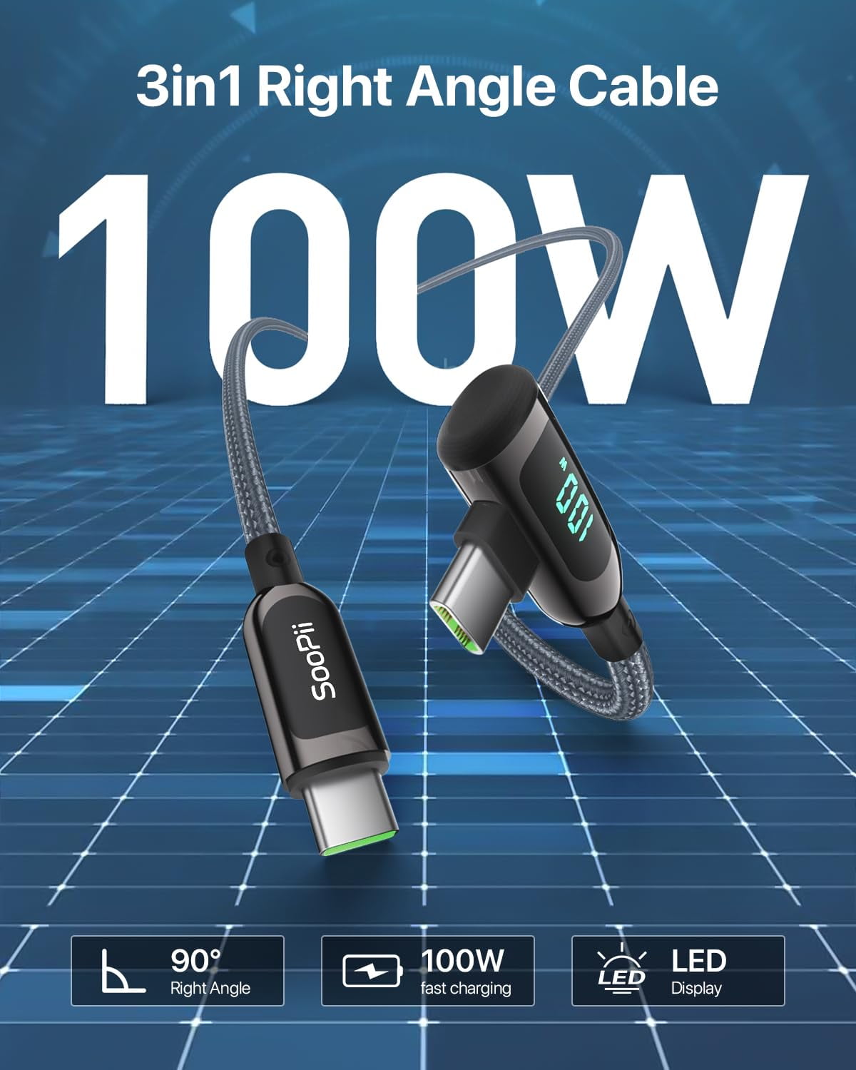 TRHOO-100W Right Angle USB C to USB C Cable,2Pack 1FT Zinc Alloy ...