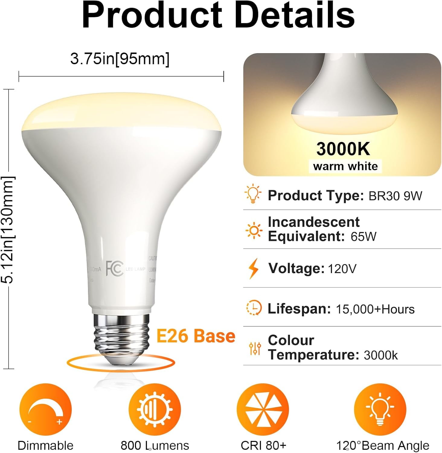 TRHOO-12 Pack BR30 Led Bulb 65W Equivalent, Dimmable Flood Light Bulbs ...