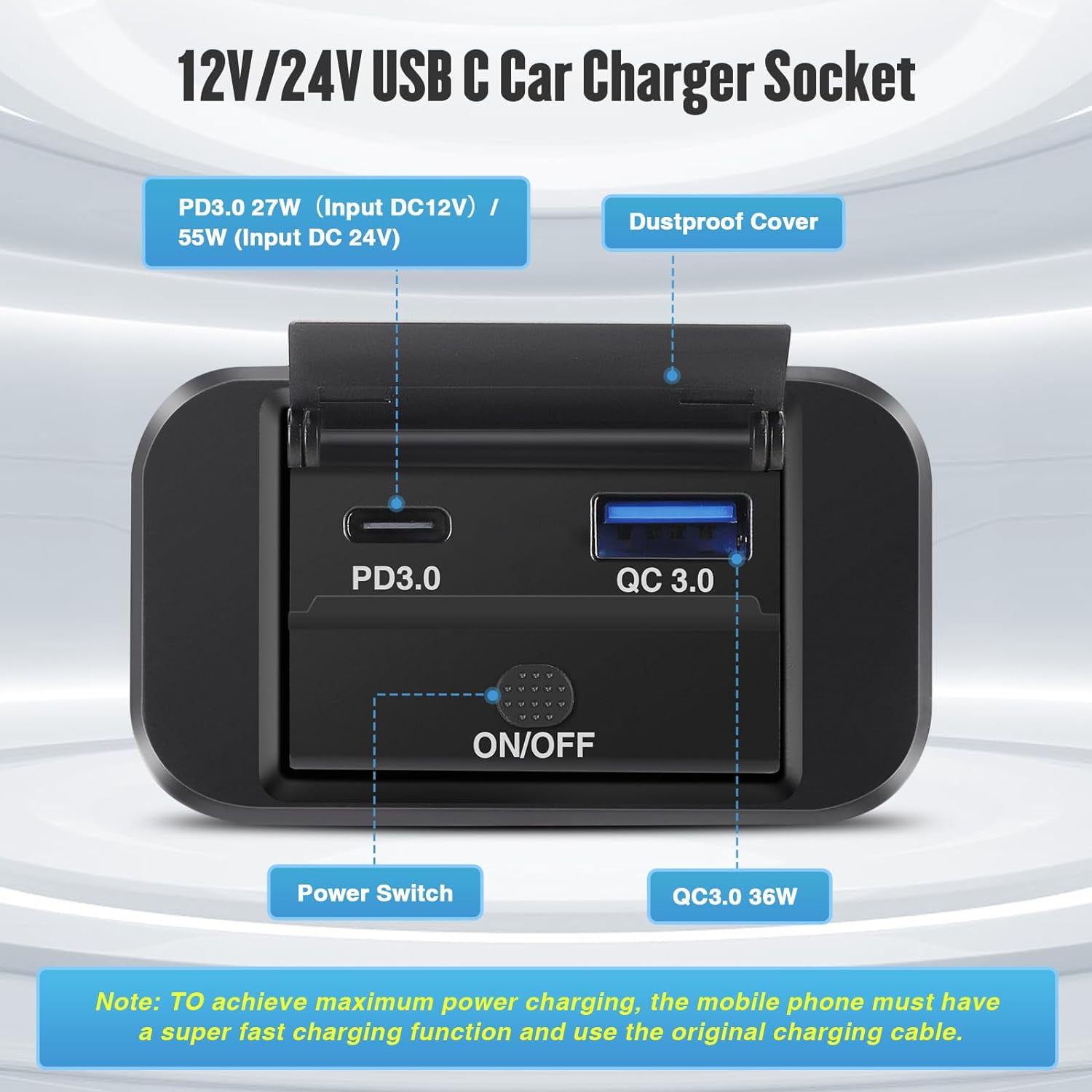 TRHOO-12V RV Type C USB Outlet with Power Switch 36W QC3.0 USB & 55W PD ...