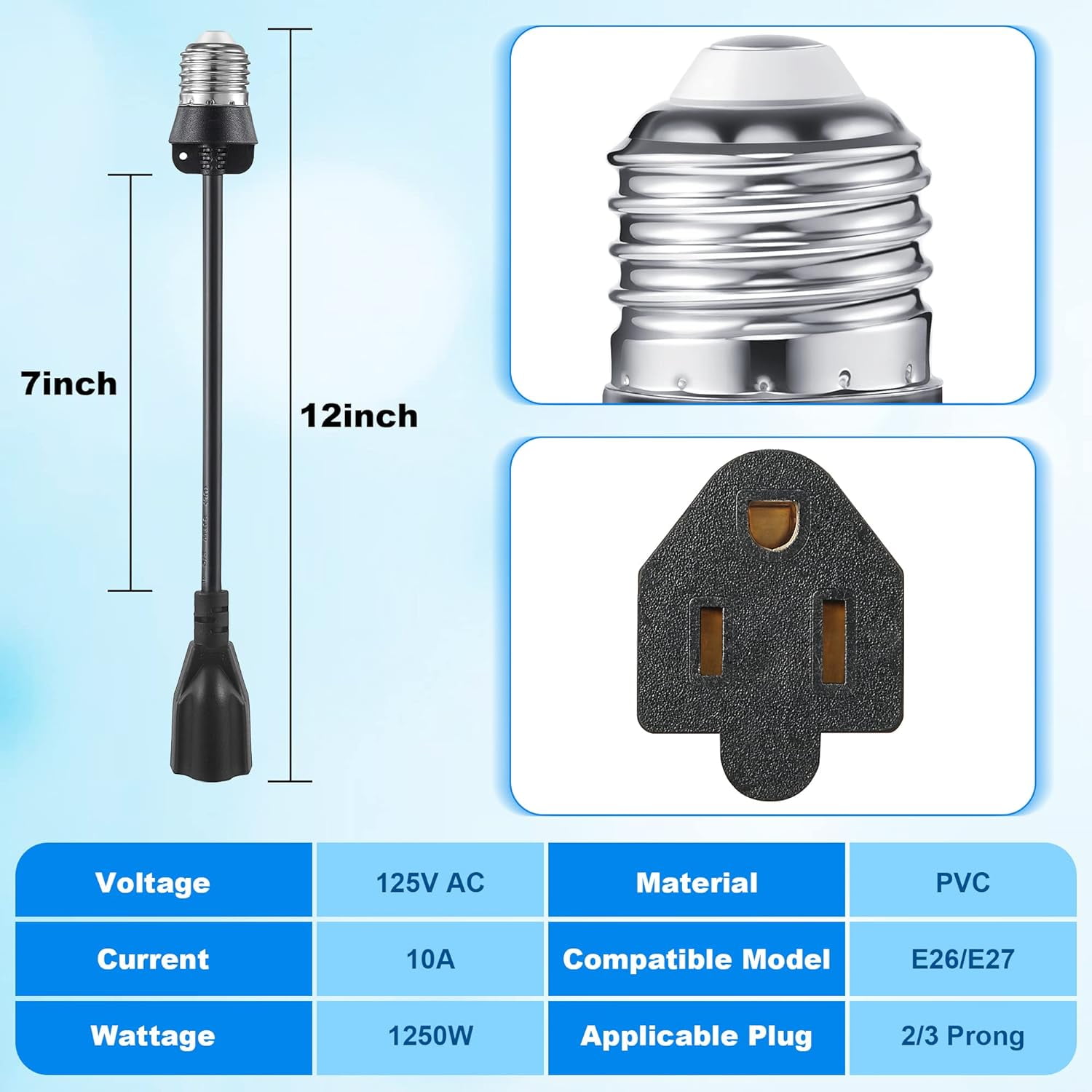 TRHOO-2 Pack 3 Outlet Light Socket Adapter, Convert E26/E27 Bulb Socket ...