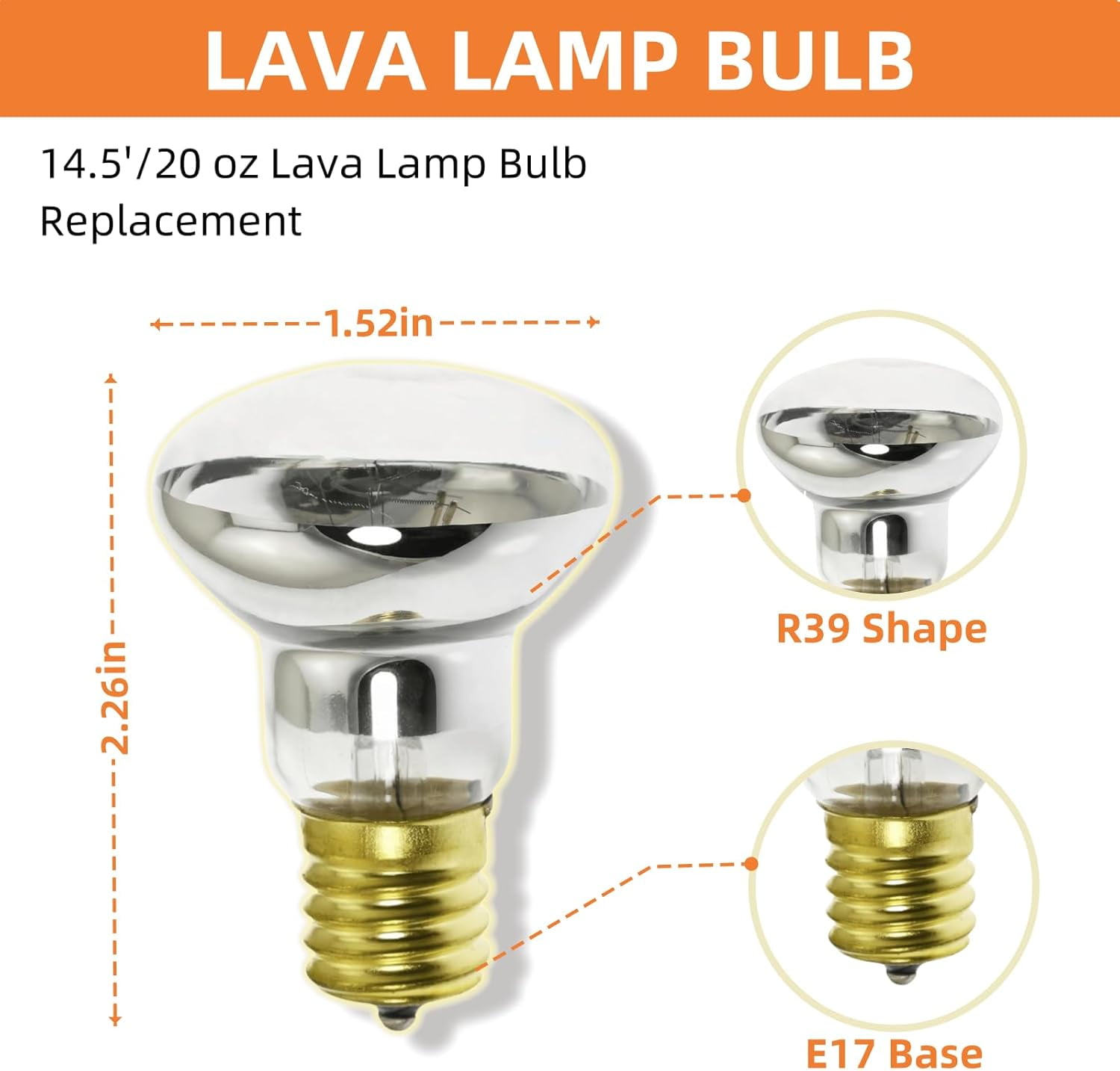 TRHOO-2 Pack Lava Lamp Bulb R39 E17 25W Reflector Bulbs for Bedroom and ...