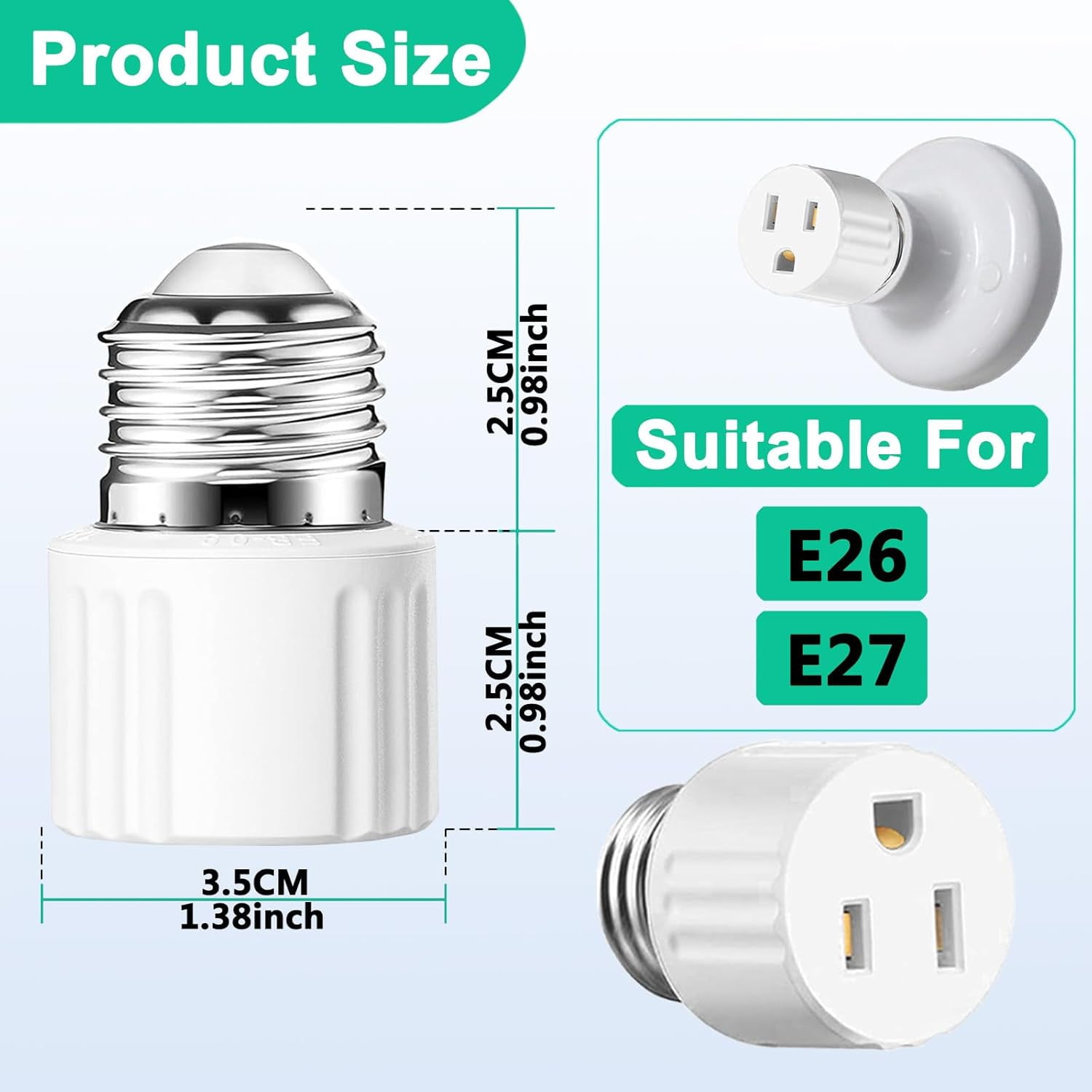 TRHOO-2-Pack Light Socket to Plug Adapter, E26 Light Socket Splitter ...