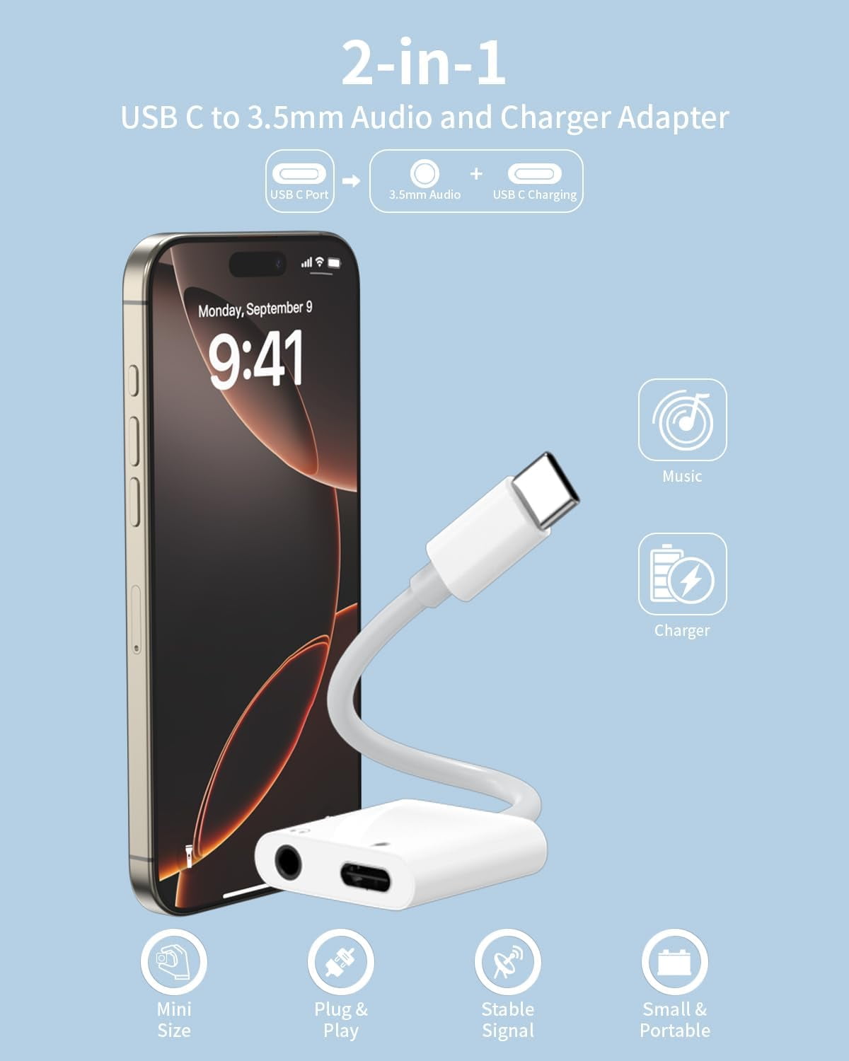 TRHOO-2 Pack USB C to 3.5mm Audio Headphone Jack and Charger Adapter,2 ...