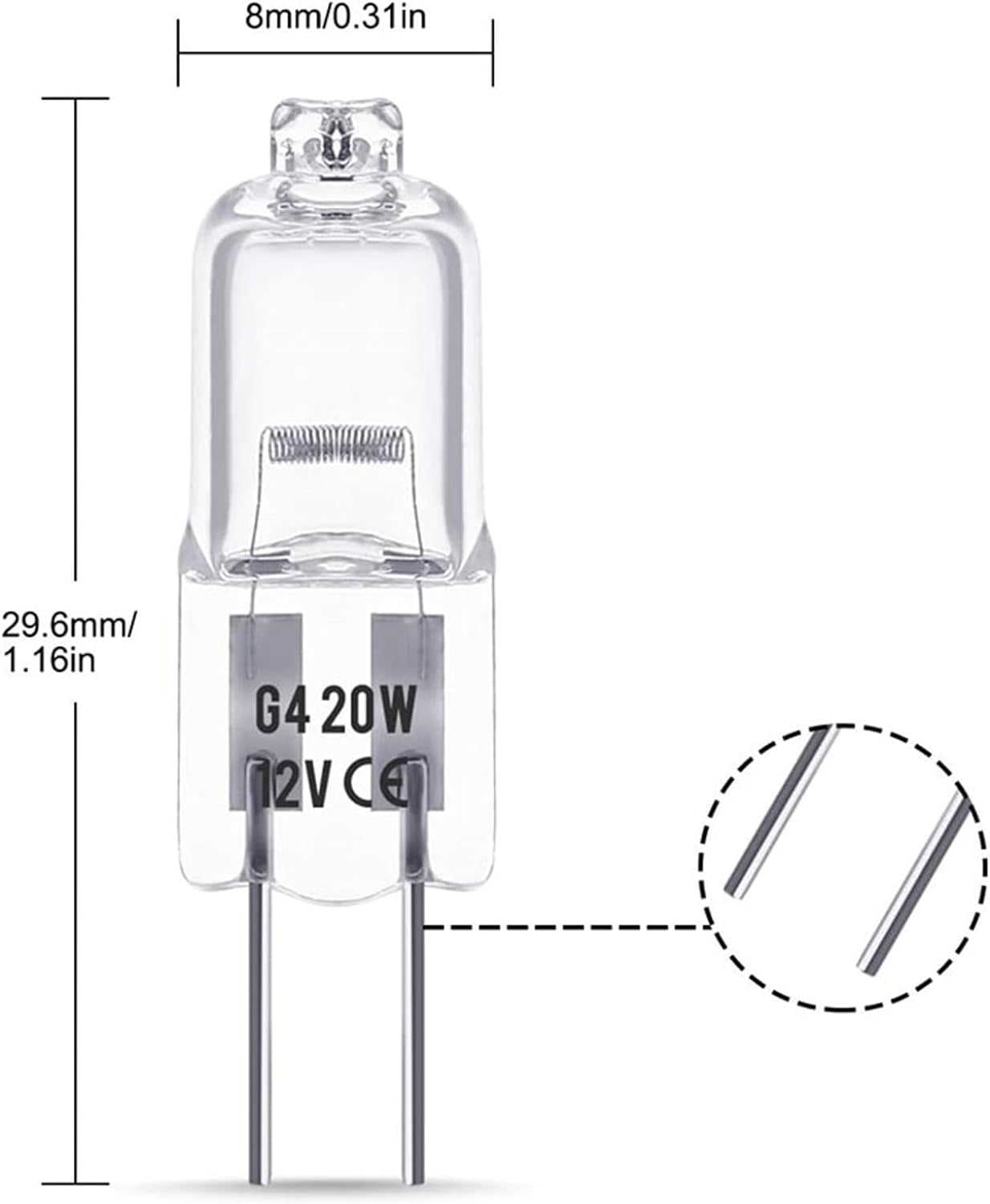 TRHOO-24 Pack Halogen Light Bulb 2 Pin G4 12V 20W JC Type Bi-Pin Light ...