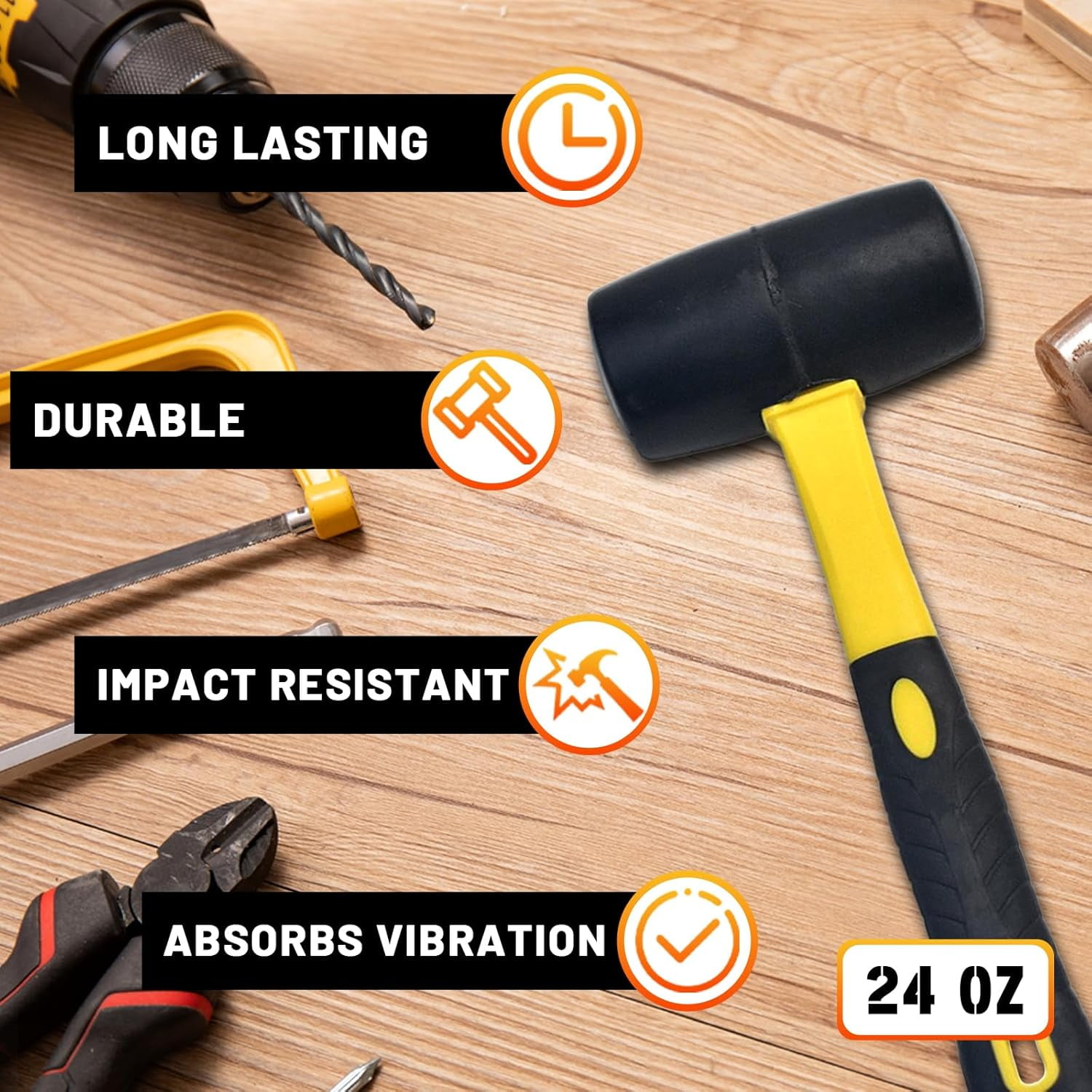 TRHOO-24 oz Rubber Mallet Hammer for Camping,Flooring,Tools Rubber ...