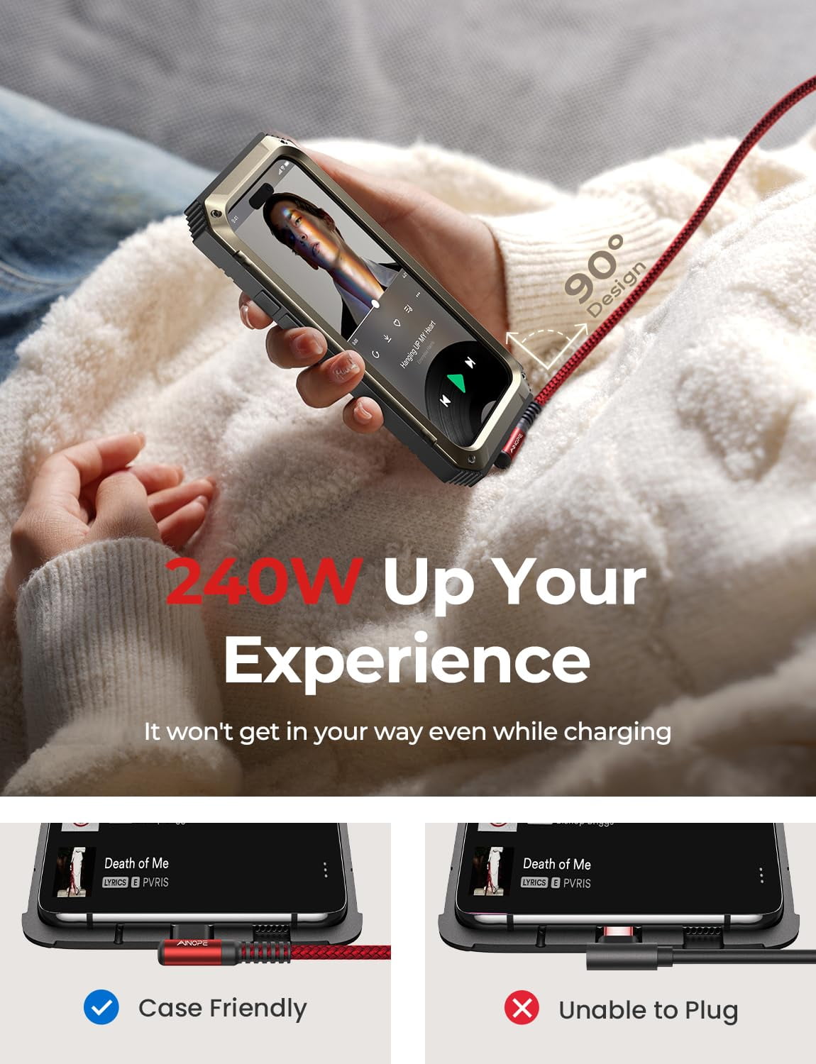 TRHOO-240W High Speed USB C Cable [10ft] USBC to USBC Cable, Right ...