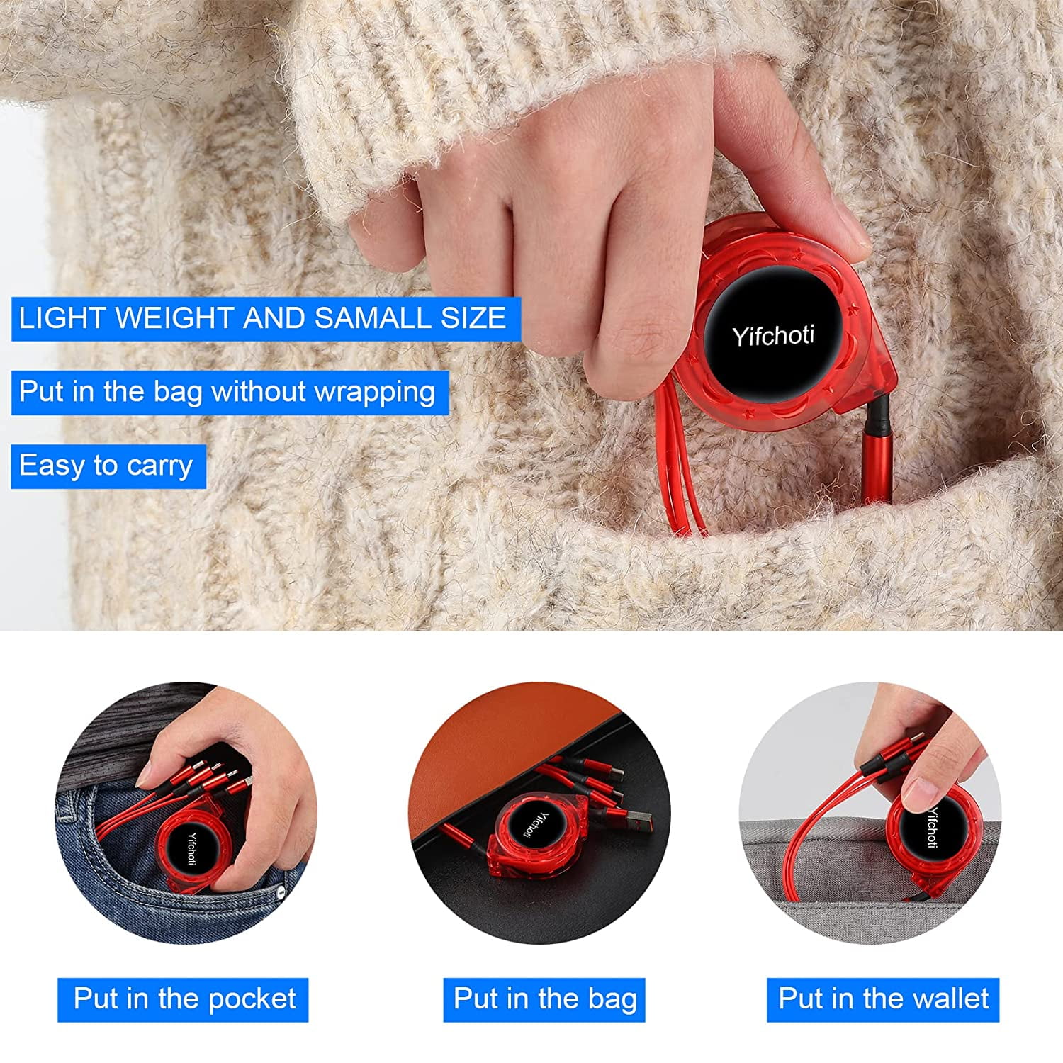 TRHOO-3 Pack 3 in 1 Multi USB Retractable Fast Charger Cable,Multiple ...