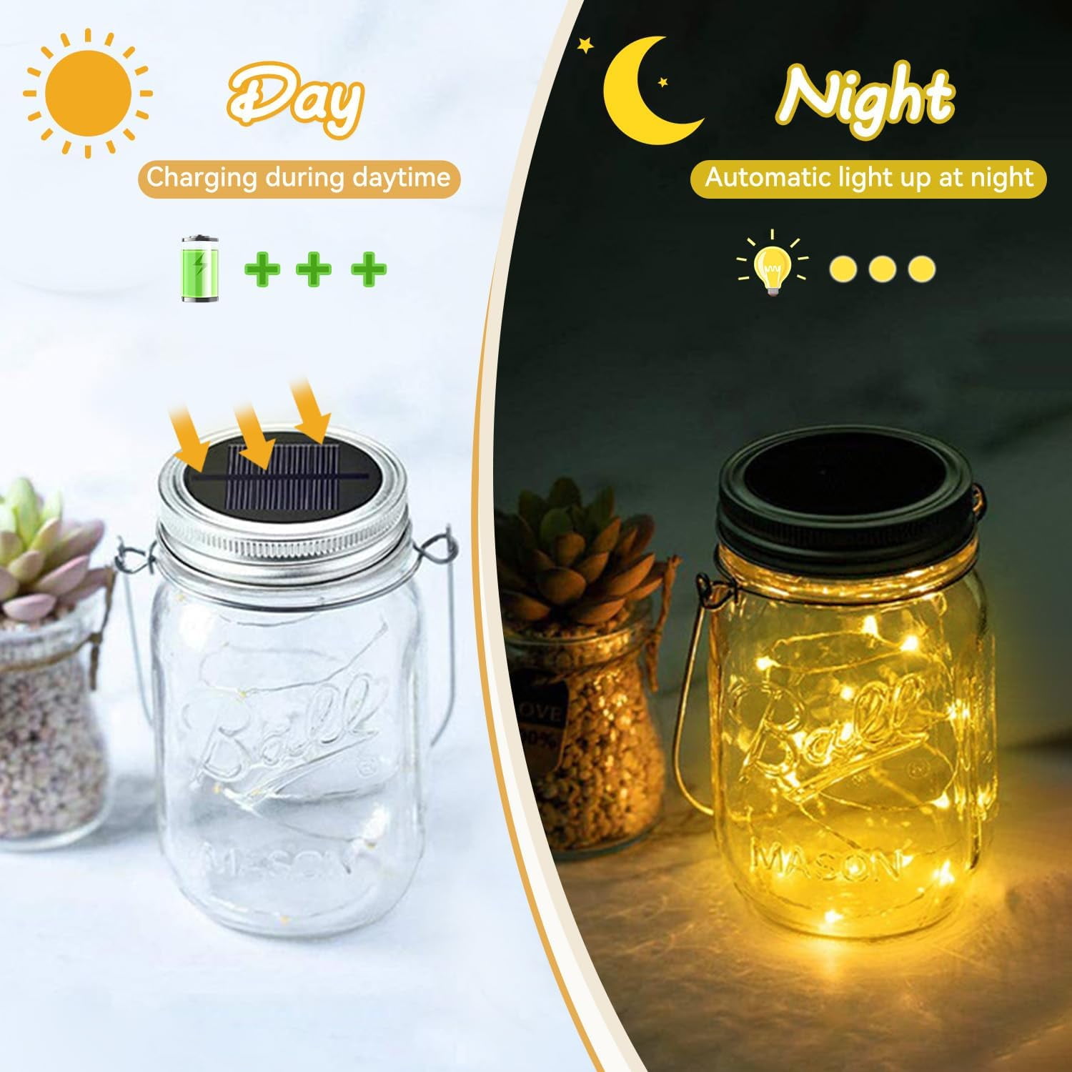 TRHOO-3 Pack Mason Jar Solar Lights Lids \u2013 Solar Fairy Lights (NO ...