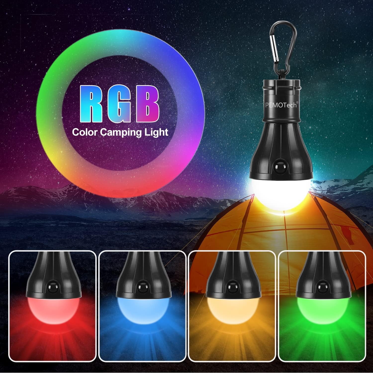 TRHOO-3 Pack RGB Camping Lights Tent Lights, 7 Colors Changing Portable ...