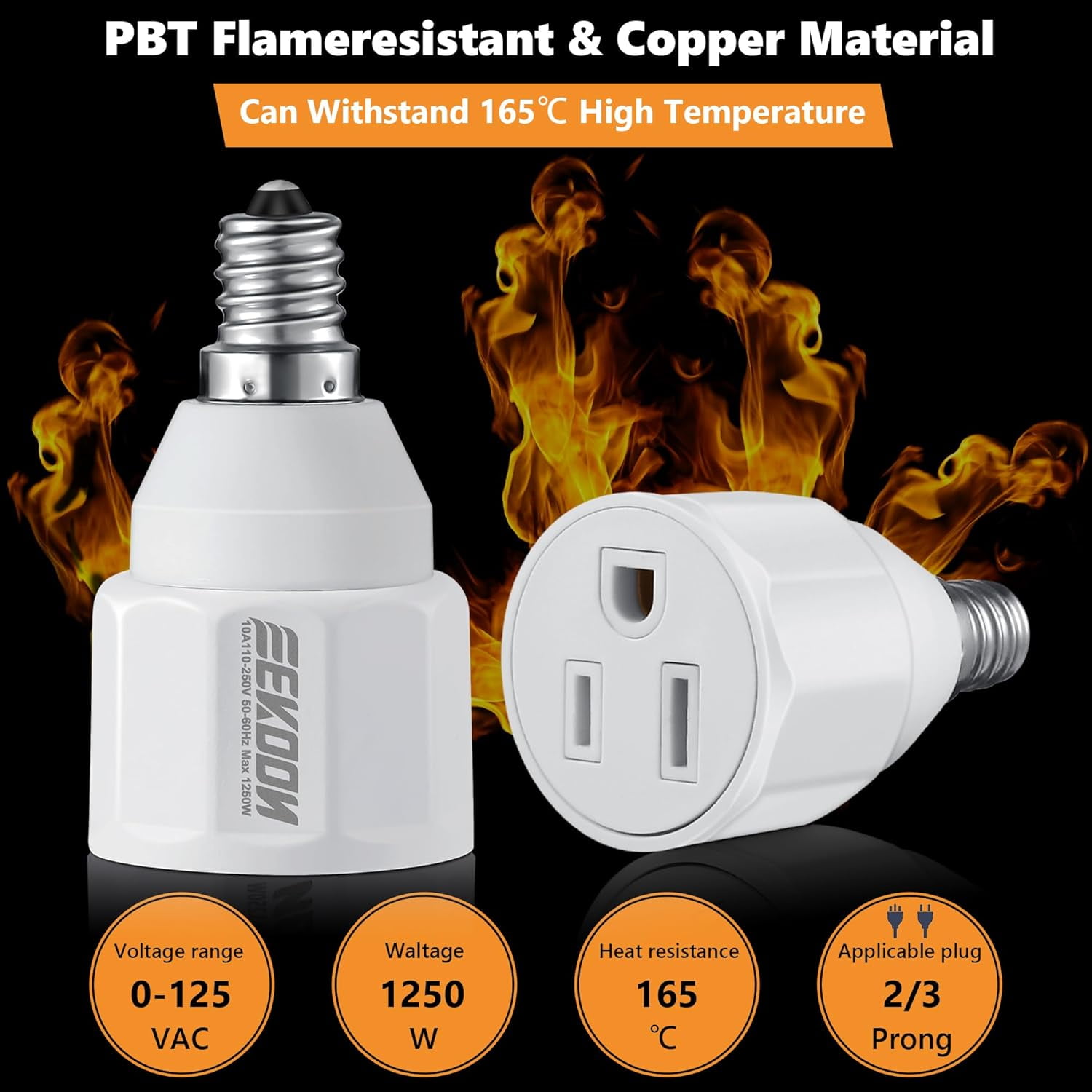 TRHOO-3 Prong Light Bulb Socket Adapter, Polarized Light Socket Outlet ...