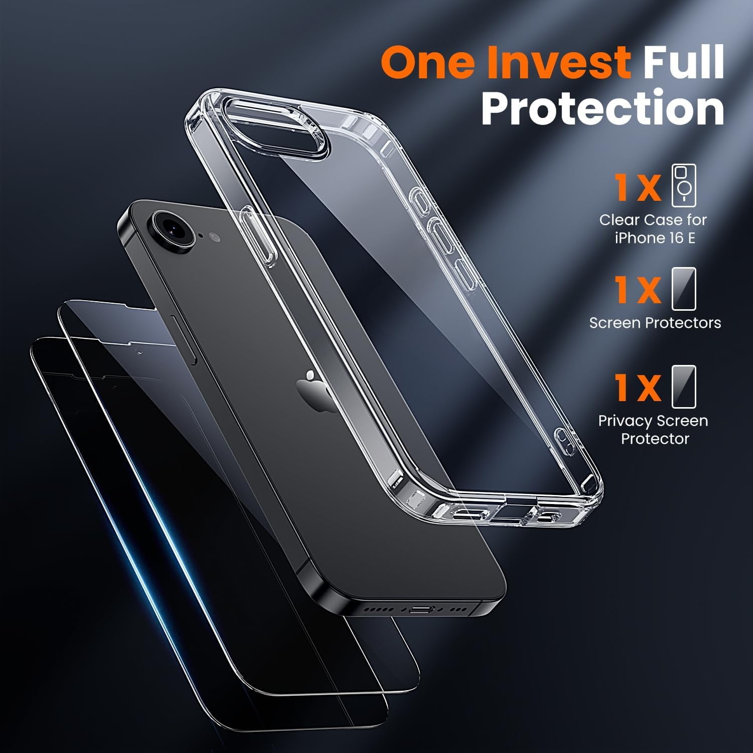 TRHOO-3 in 1 for iPhone 16 E Case Clear,[Yellowing-Resistant Acrylic ...
