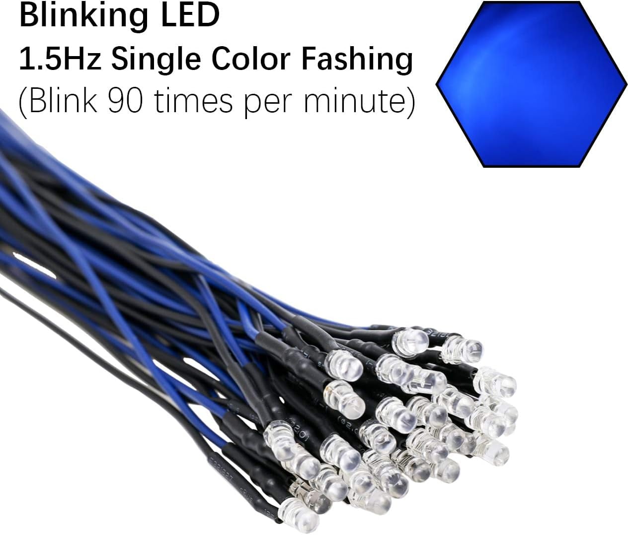 TRHOO-30pcs 12 Volt 3mm Blue Blinking LED Lights Emitting Diodes (1.5Hz ...