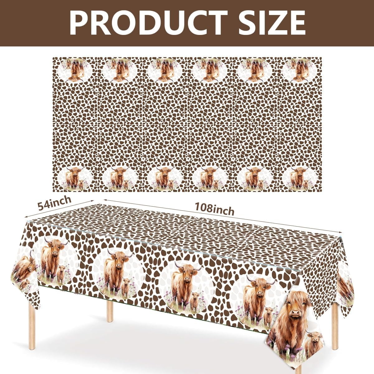 TRHOO-3Pcs Highland Cow Tablecloth Brown Cow Print Table Cover Kids ...
