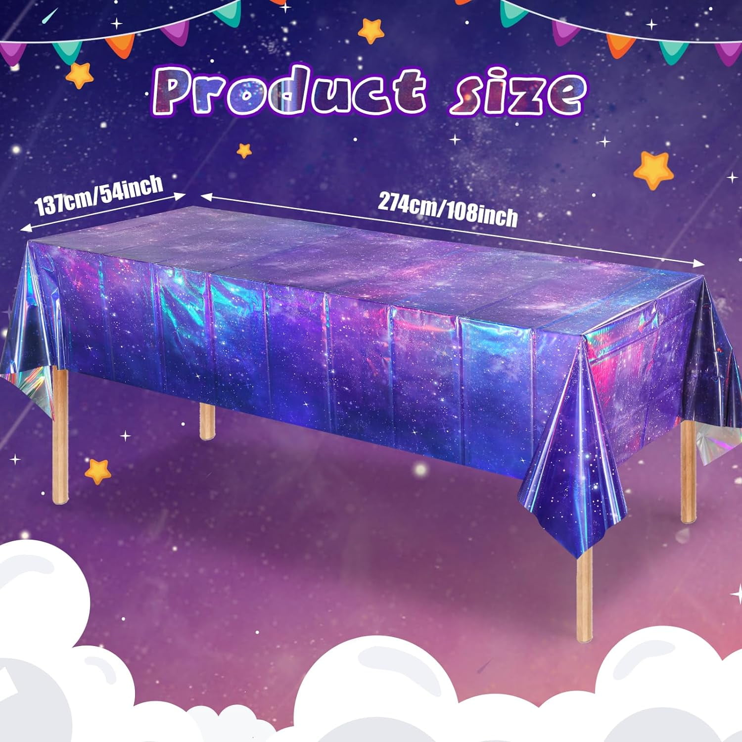 TRHOO-3Pcs Iridescent Space Tablecloths, Disposable Plastic Purple ...