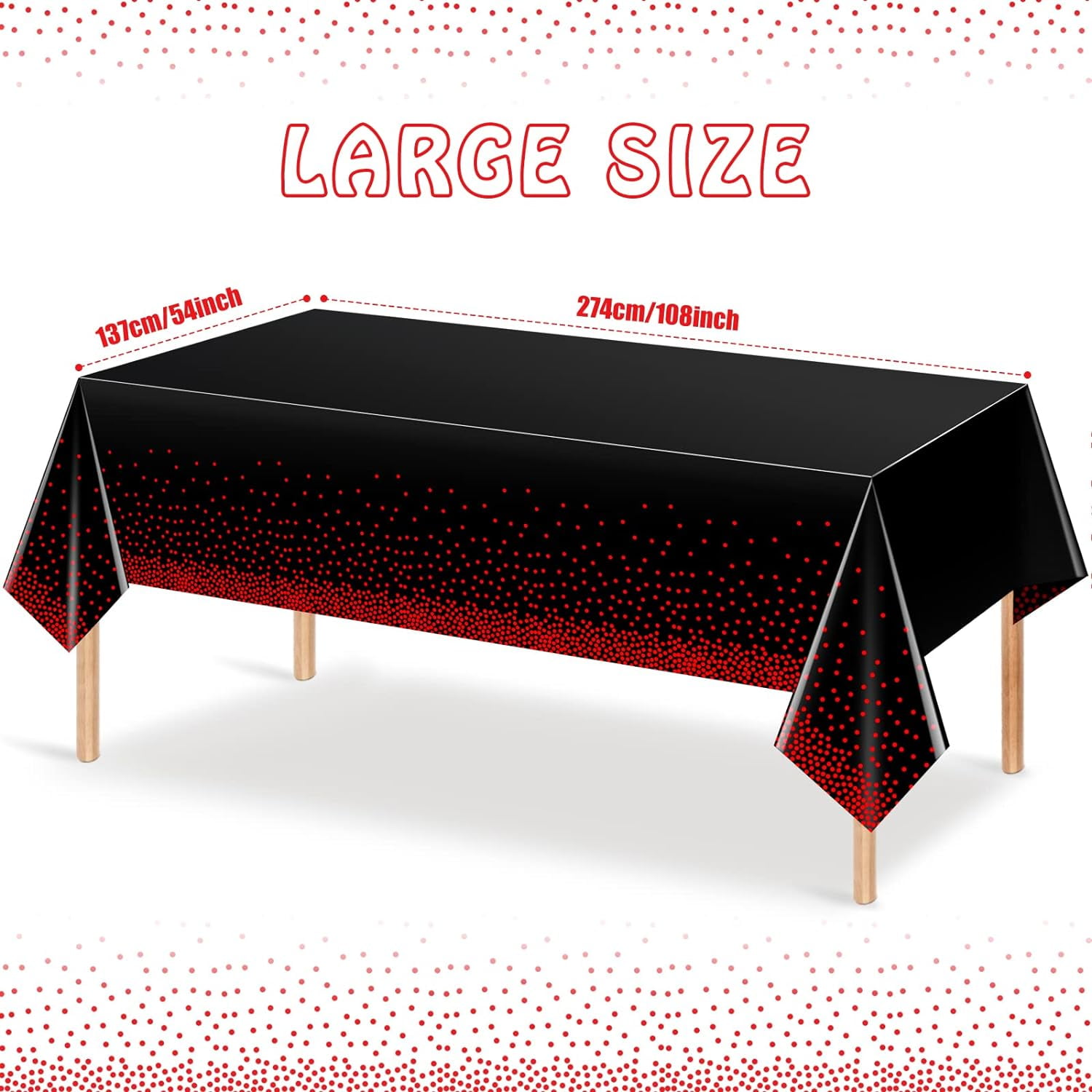 TRHOO-4 Pack Red and Black Dot Plastic Tablecloth, Red Stamping Dot Confetti Rectangle Plastic ...