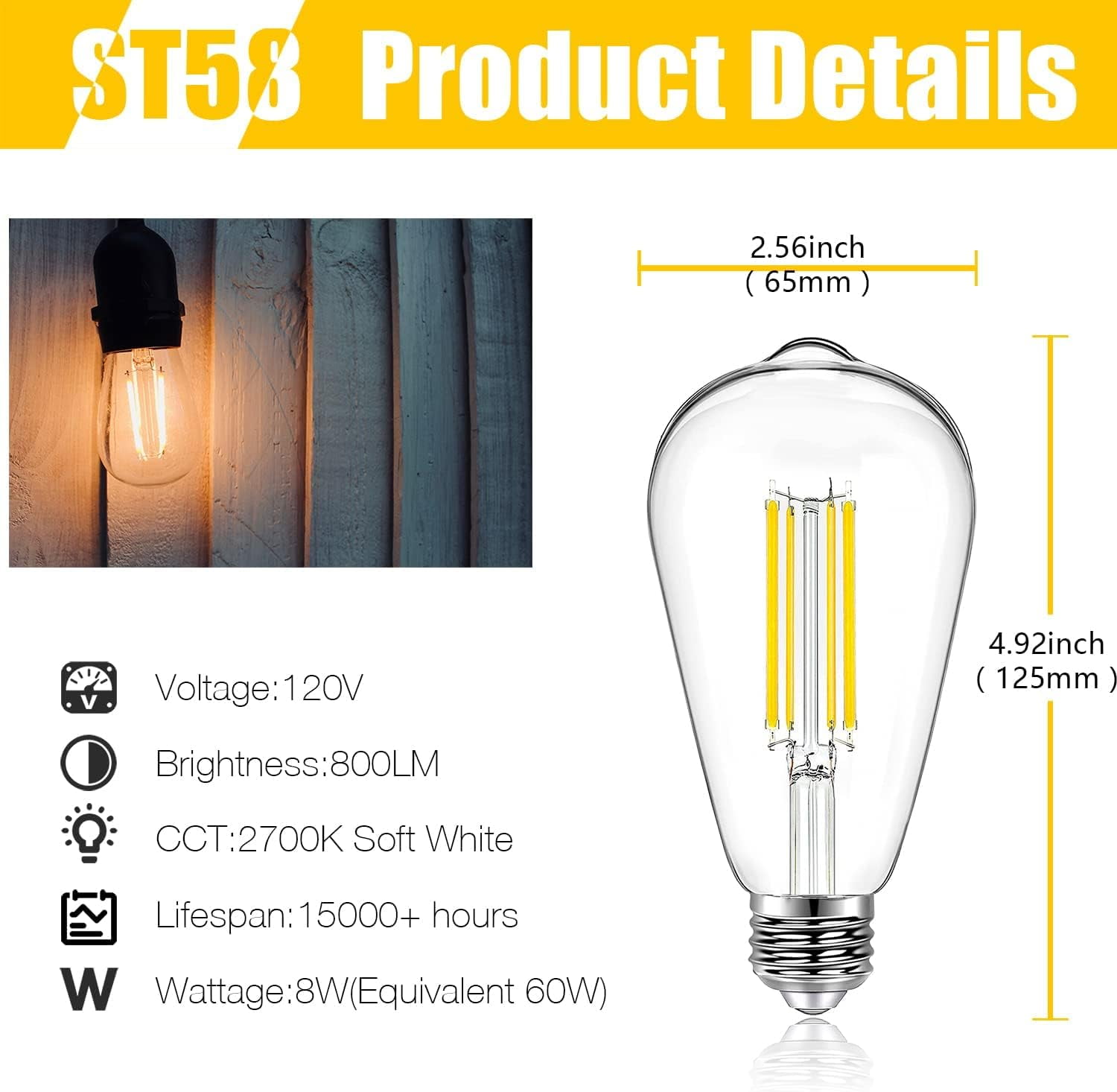 TRHOO-4 Pack Vintage LED Edison Bulbs, E26 Led Bulb 60W Equivalent ...