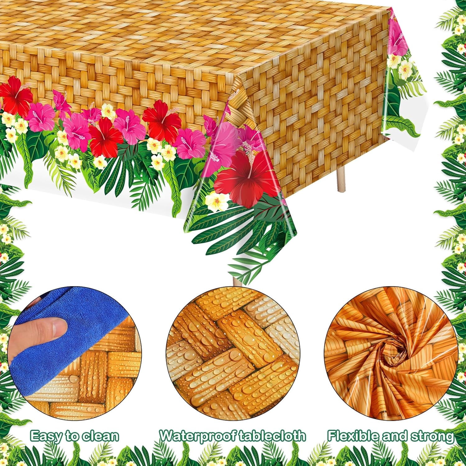 TRHOO-4 Pcs Hawaiian Luau Party Table Cover 54'' x 108'' Plastic ...