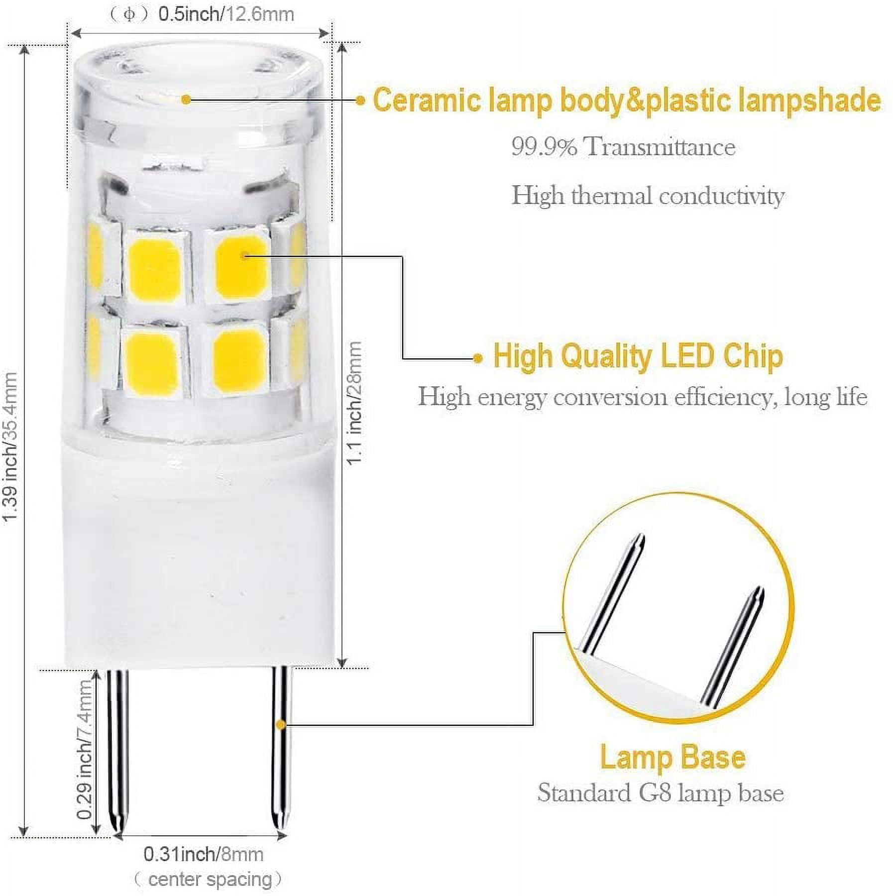 TRHOO-5-Pack GY8.6 G8 LED Bulb 3W, 120V 30W Halogen Replacement Bulb, Improved Version G8/GY8.6 ...