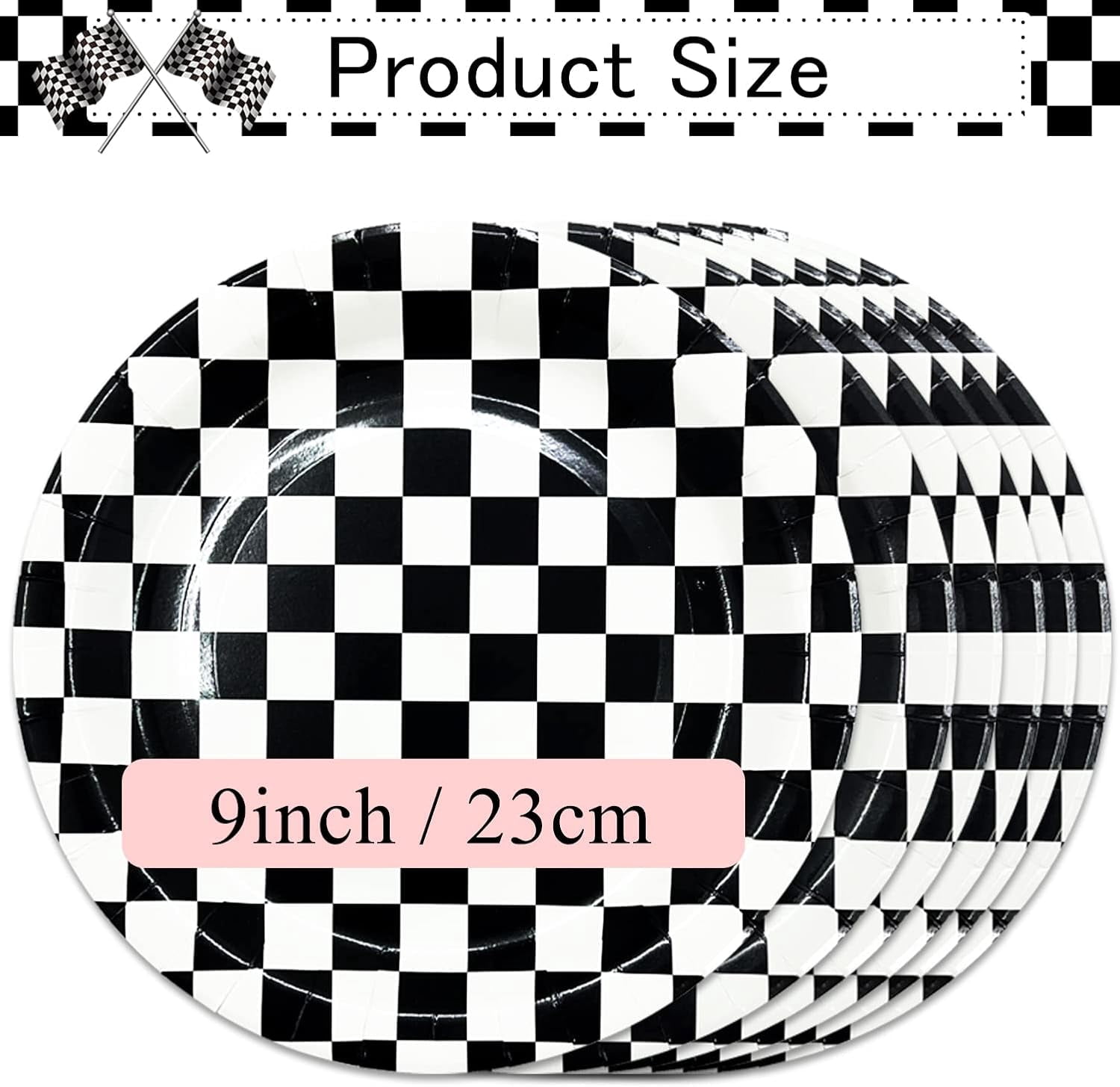 TRHOO-50 PCS Race Car Plates 9 Inch Black and White Checkered Paper ...