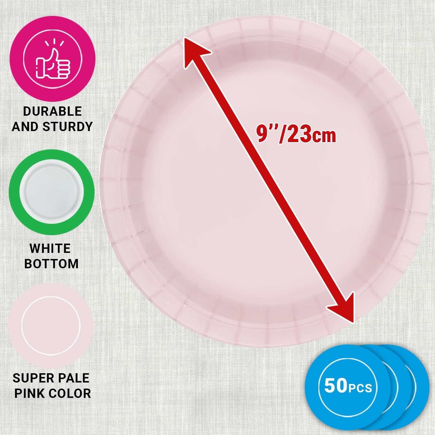 TRHOO-50 Pack, 9-Inch Pale Pink Dinner Paper Plates - Pastel Light Pink ...