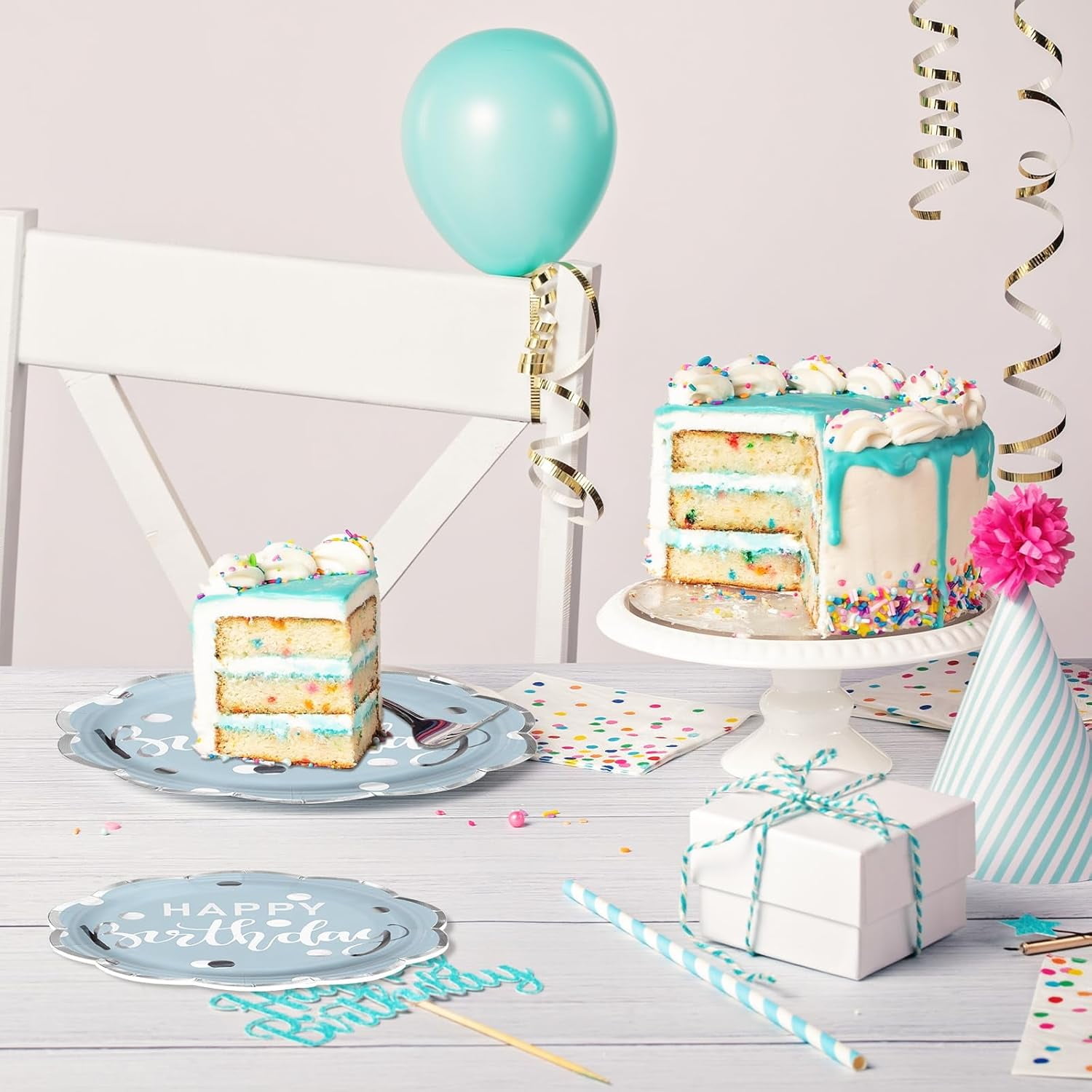 TRHOO-50Pcs Birthday Paper Plates Sets - Happy Birthday Lettering in ...