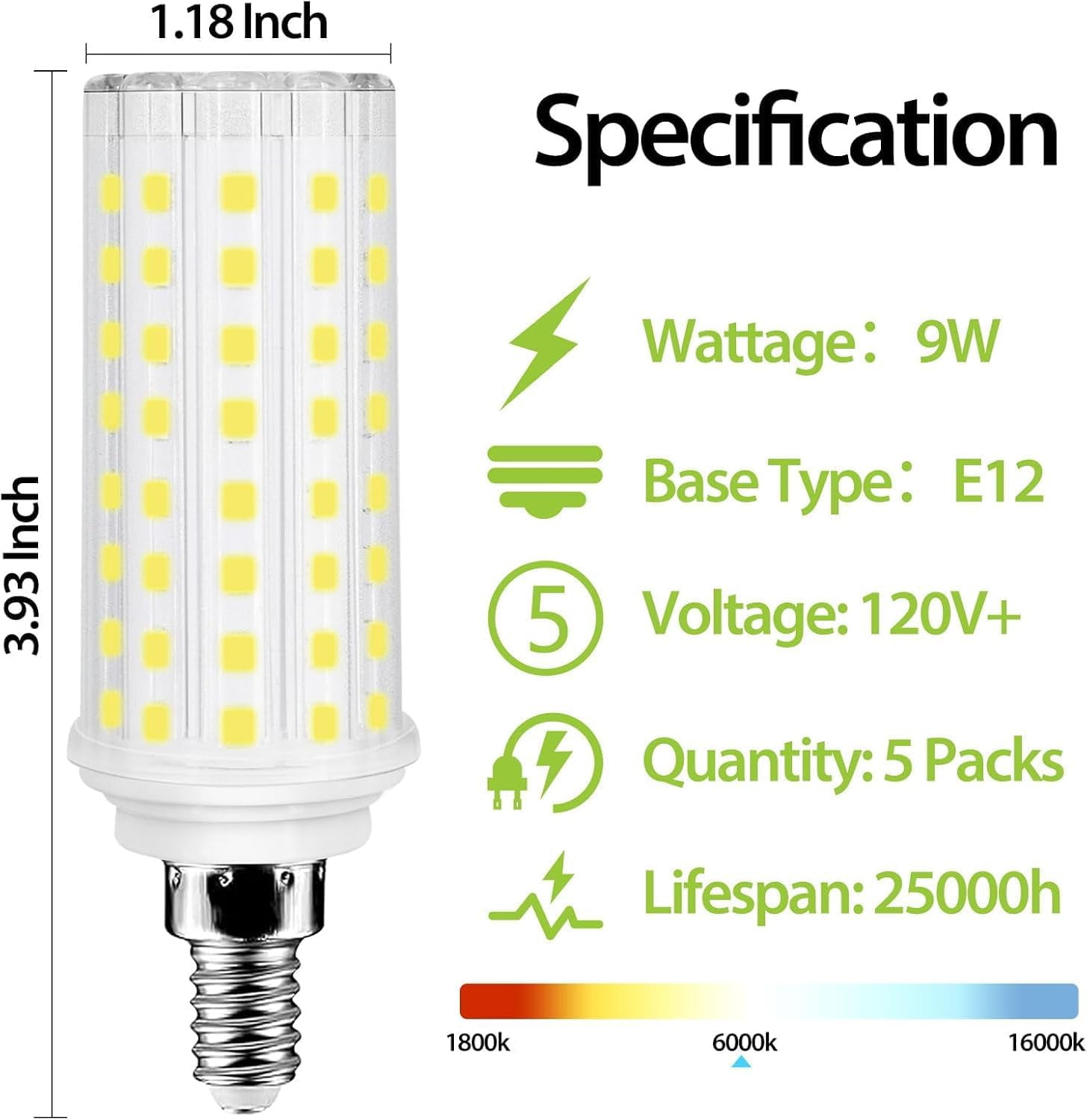 TRHOO-5Pack E12 LED Bulb Dimmable Candelabra Led Light Bulbs 100W ...