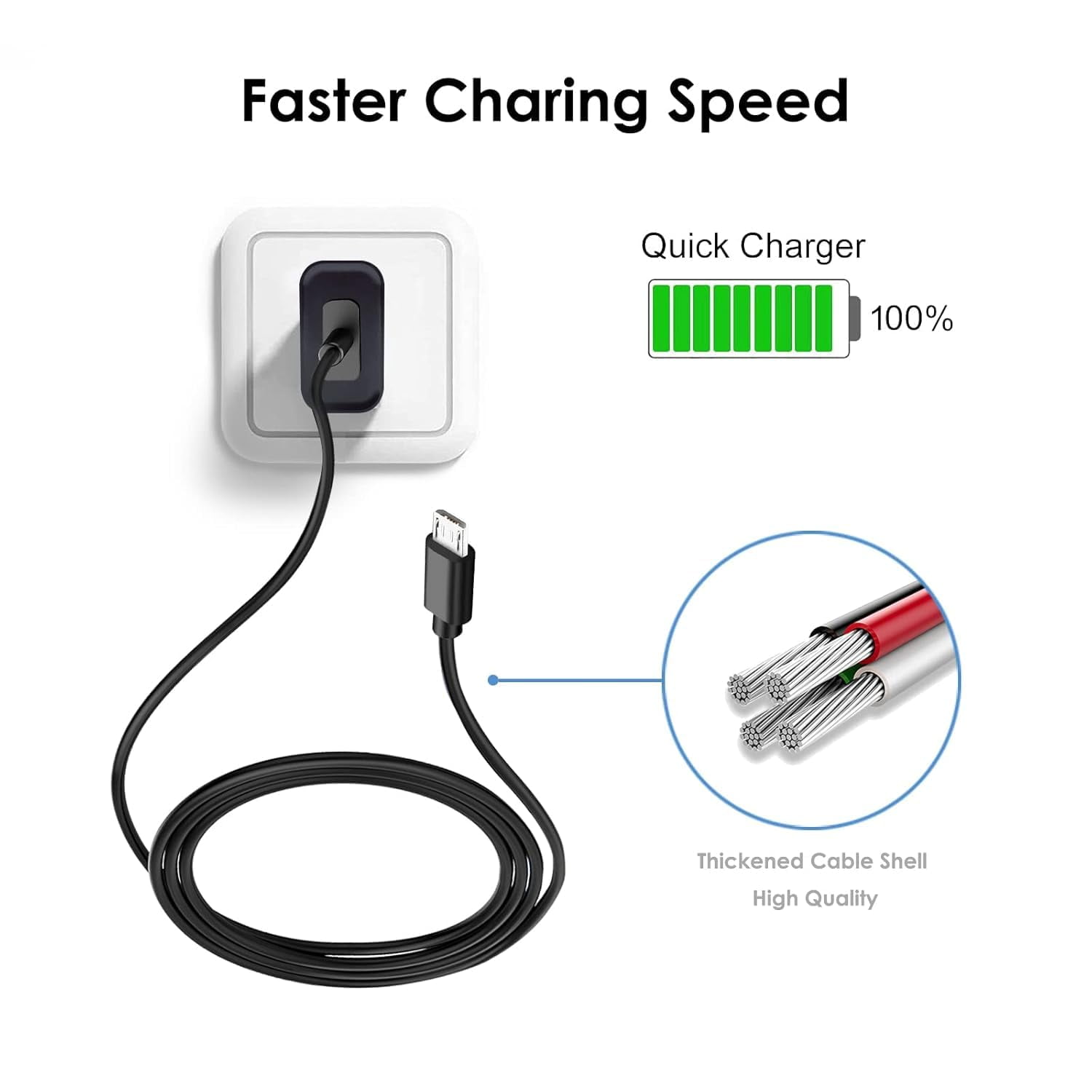 TRHOO-5V 2A 1A Fast Wall Charger 10ft Long Micro USB Type B Charging ...