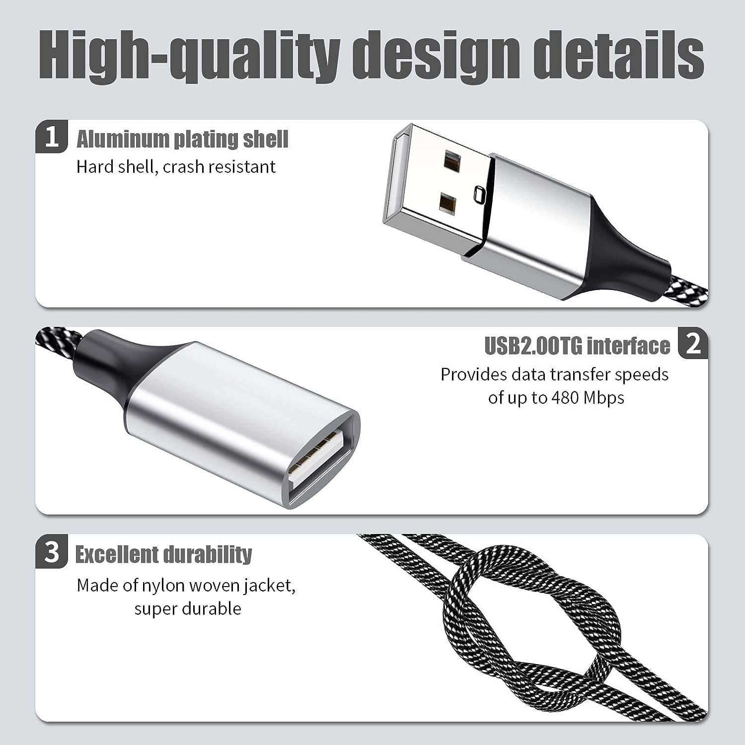 TRHOO-6.6ft USB Extension Cable Splitter, USB 1 Male to 4 Female USB ...