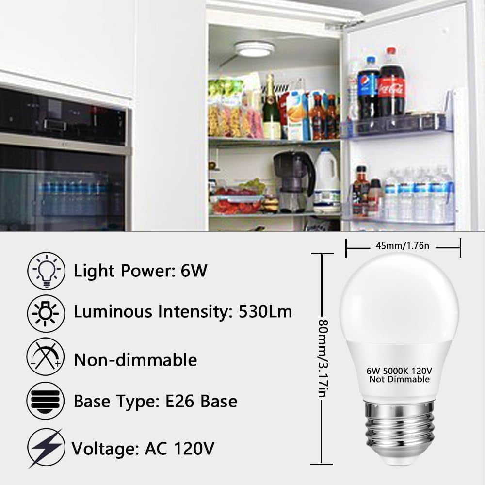 TRHOO-6 Pack A15 6W 120V E26 Base Small LED Refrigerator Light Bulb ...