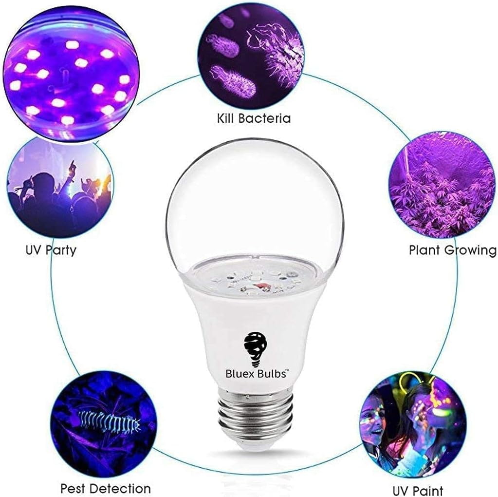 TRHOO-6 Pack LED Black Light Bulb, 9W A19 E26 Blacklight Bulb Level 385 ...