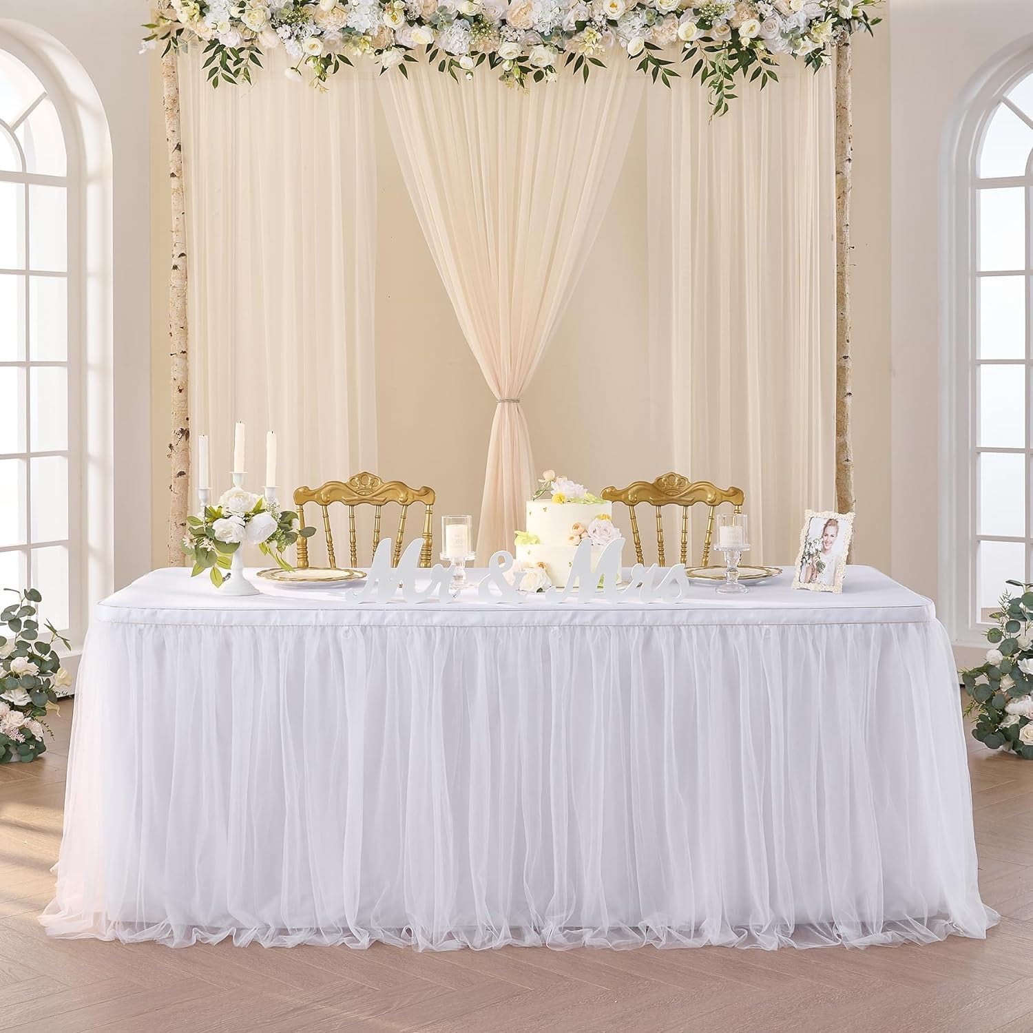 TRHOO-6ft White Tulle Table Skirt for Rectangle Tables or Round Tables ...