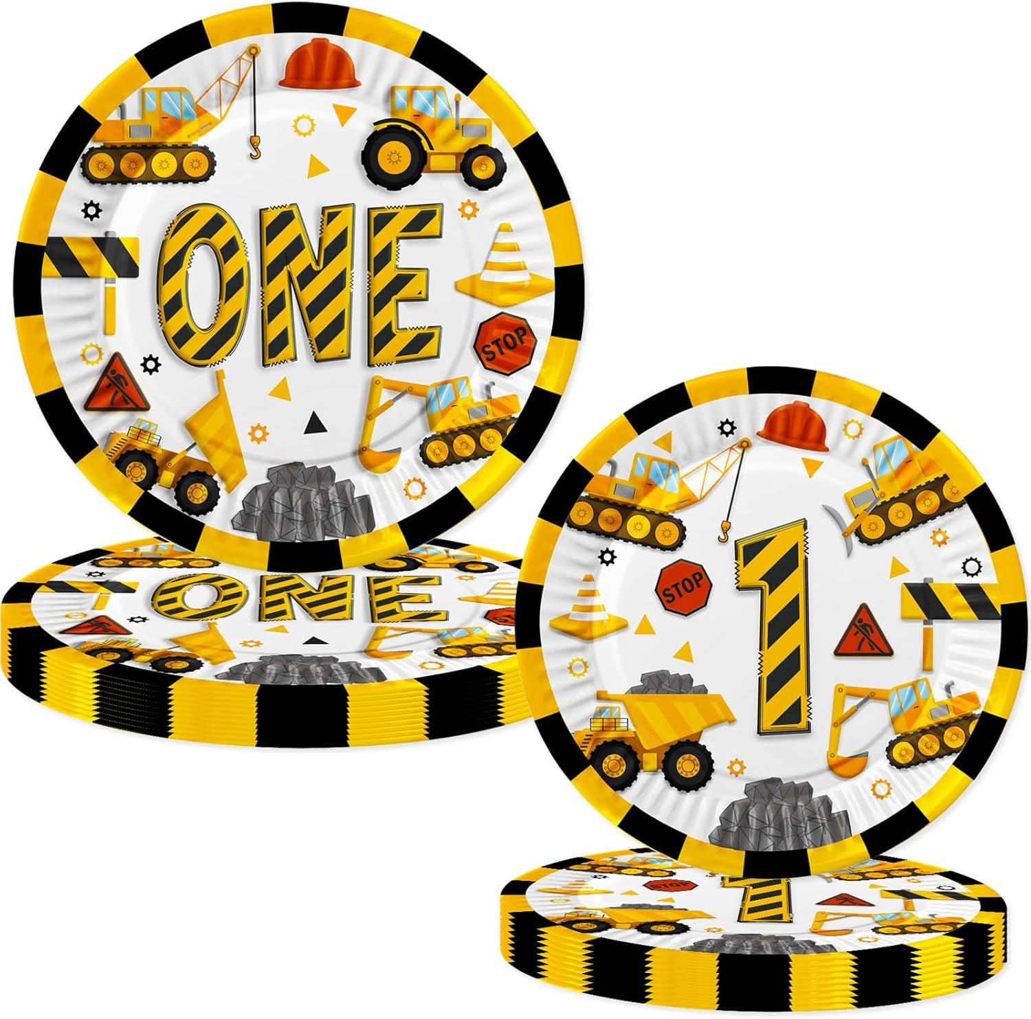 TRHOO-80 Pcs Construction 1st Birthday Decorations Dump Truck One Years ...