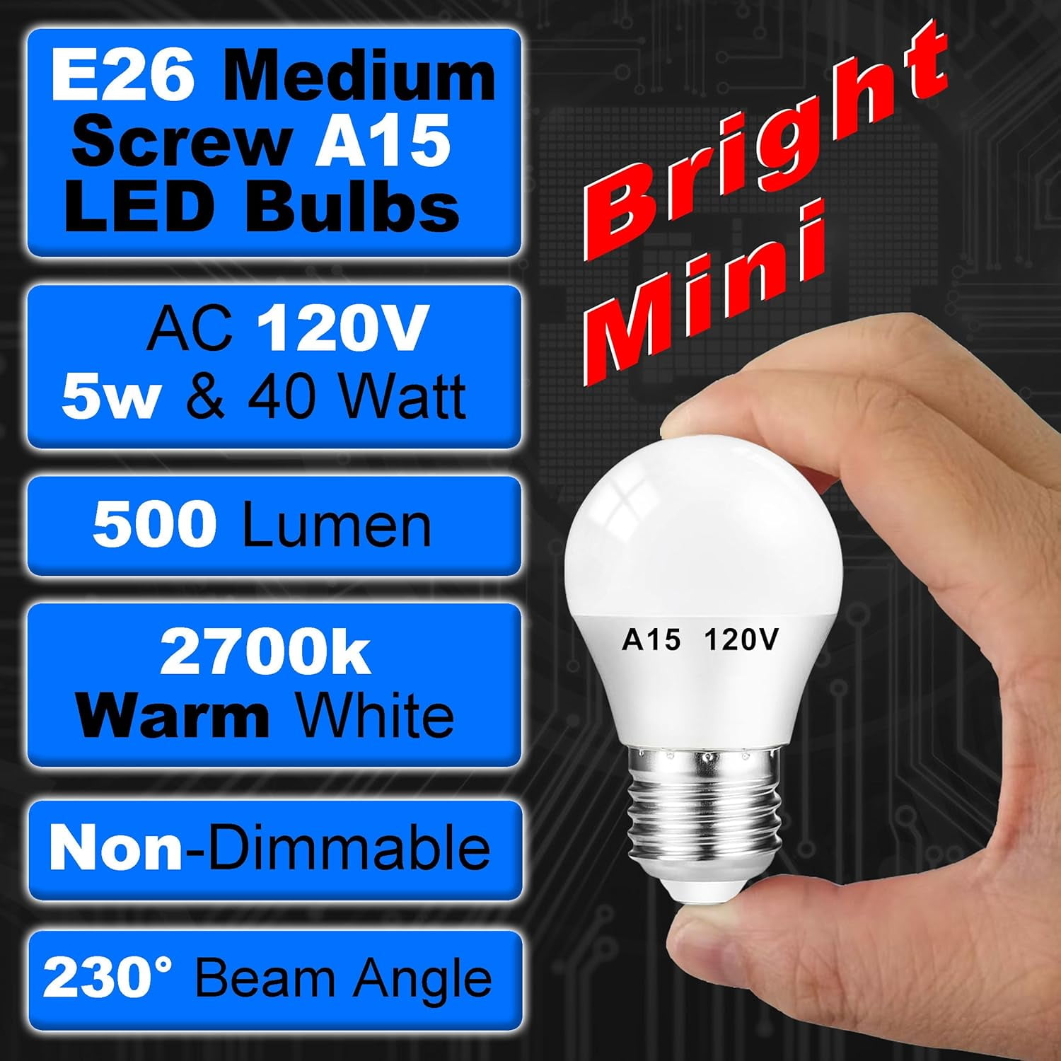 TRHOO-A15 LED Refrigerator Light Bulb 40 Watt Equivalent 120V 500lm ...