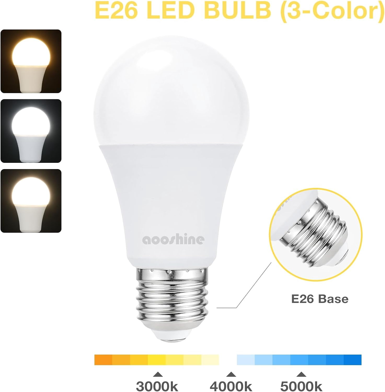 TRHOO-A60 E26 LED Light Bulb - 3 Color Temperatures (3000K/5000K/4000K ...