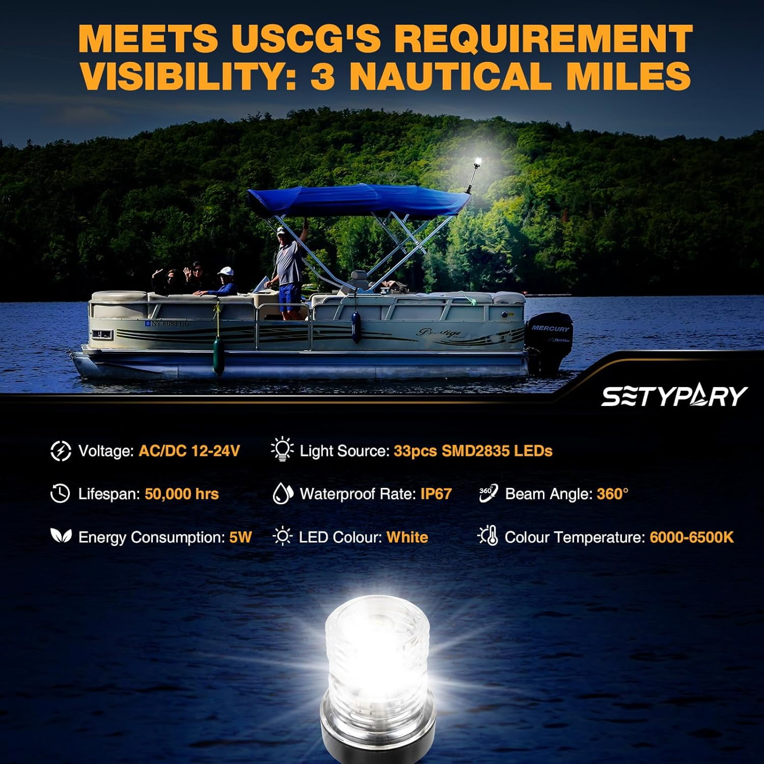 TRHOO-Anchor Light Stern Light for Boats LED, Boat Navigation Lights 3 ...