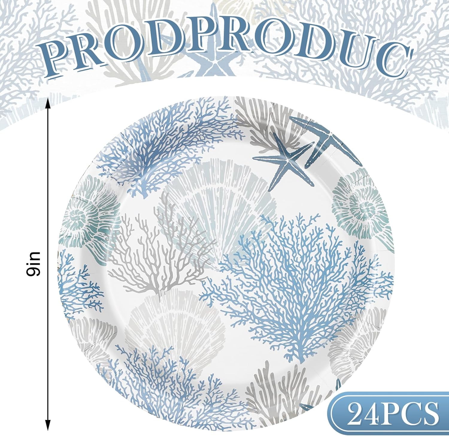 TRHOO-AnyDesign 24Pcs Ocean Paper Plates 9 Inch Blue Coral Seashell ...
