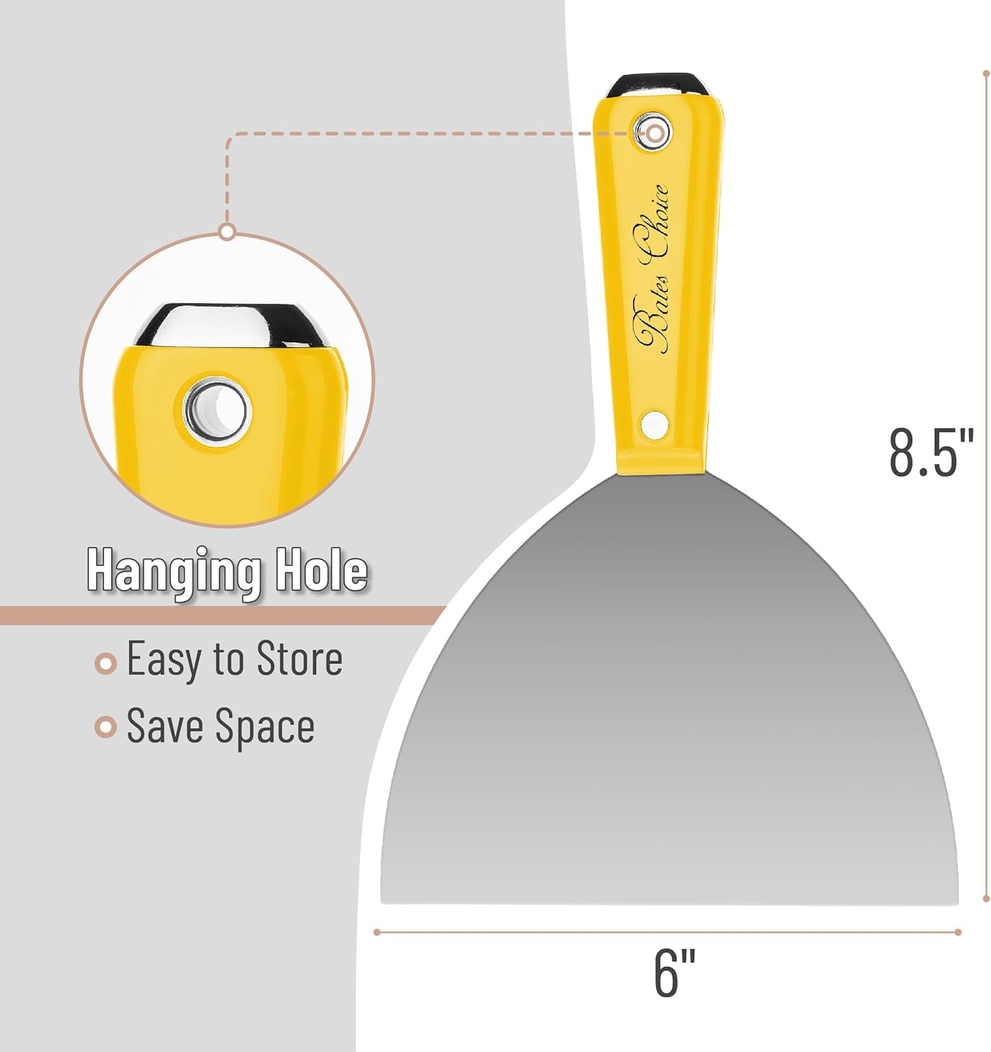 TRHOO-Bates- Putty Knife, 6 Inch, Carbon Steel, Yellow, Flexible, Metal ...