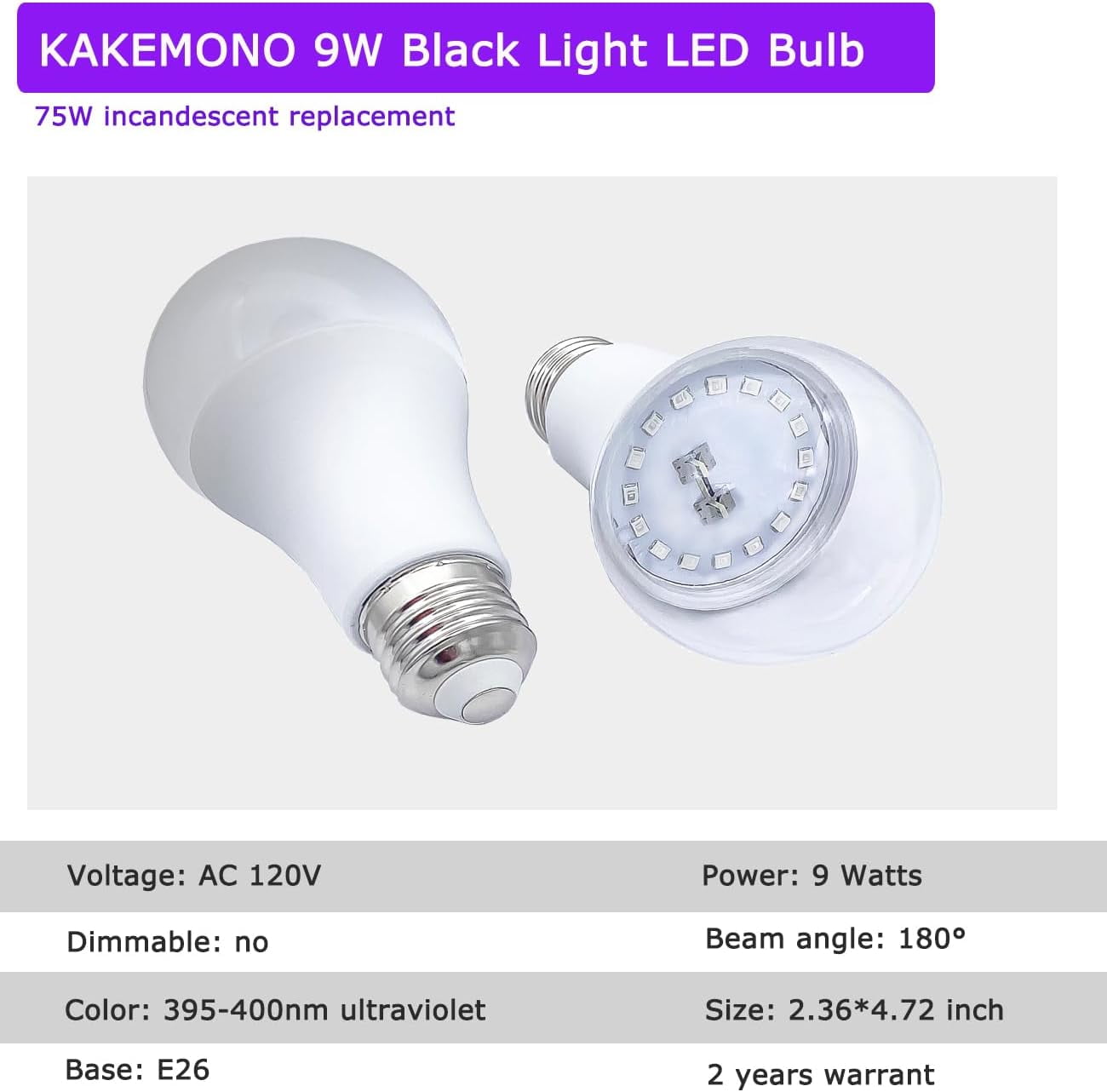 TRHOO-Black Light Bulb 9W LED A19 Blacklight(75Watt Equivalent),E26 ...