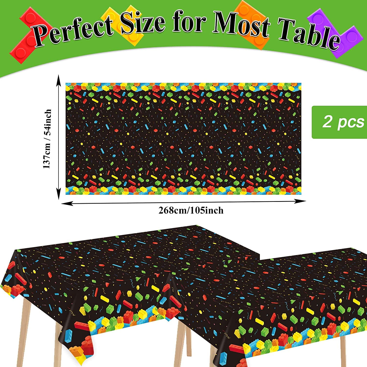 TRHOO-Building Blocks Party Tableware Kit for 24 Guests Colorful Blocks ...