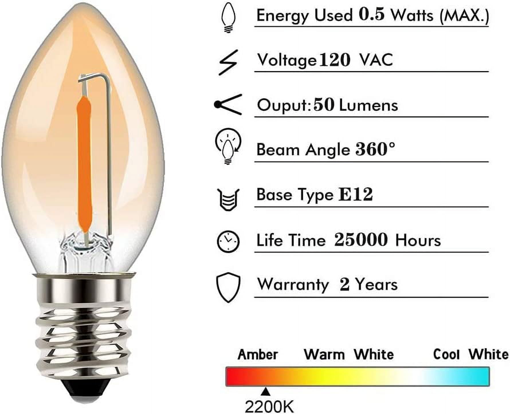 TRHOO--C7 Edison LED Filament Mini Night Light Bulbs 0.5W Equivalent to 5 Watt Incandescent ...