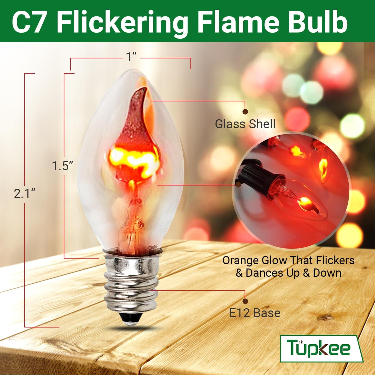 TRHOO-C7 Flickering Flame Bulb \u2013 1W, Flicker Flame Light Bulb with a Orange Glow That ...