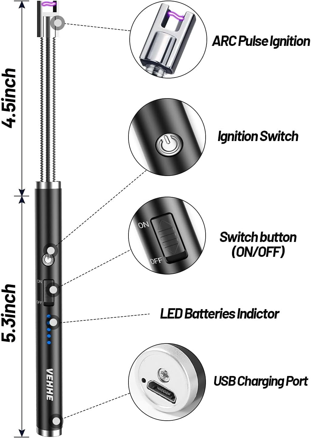 TRHOO-Candle Lighter, Electric Rechargeable Arc Lighter with LED ...