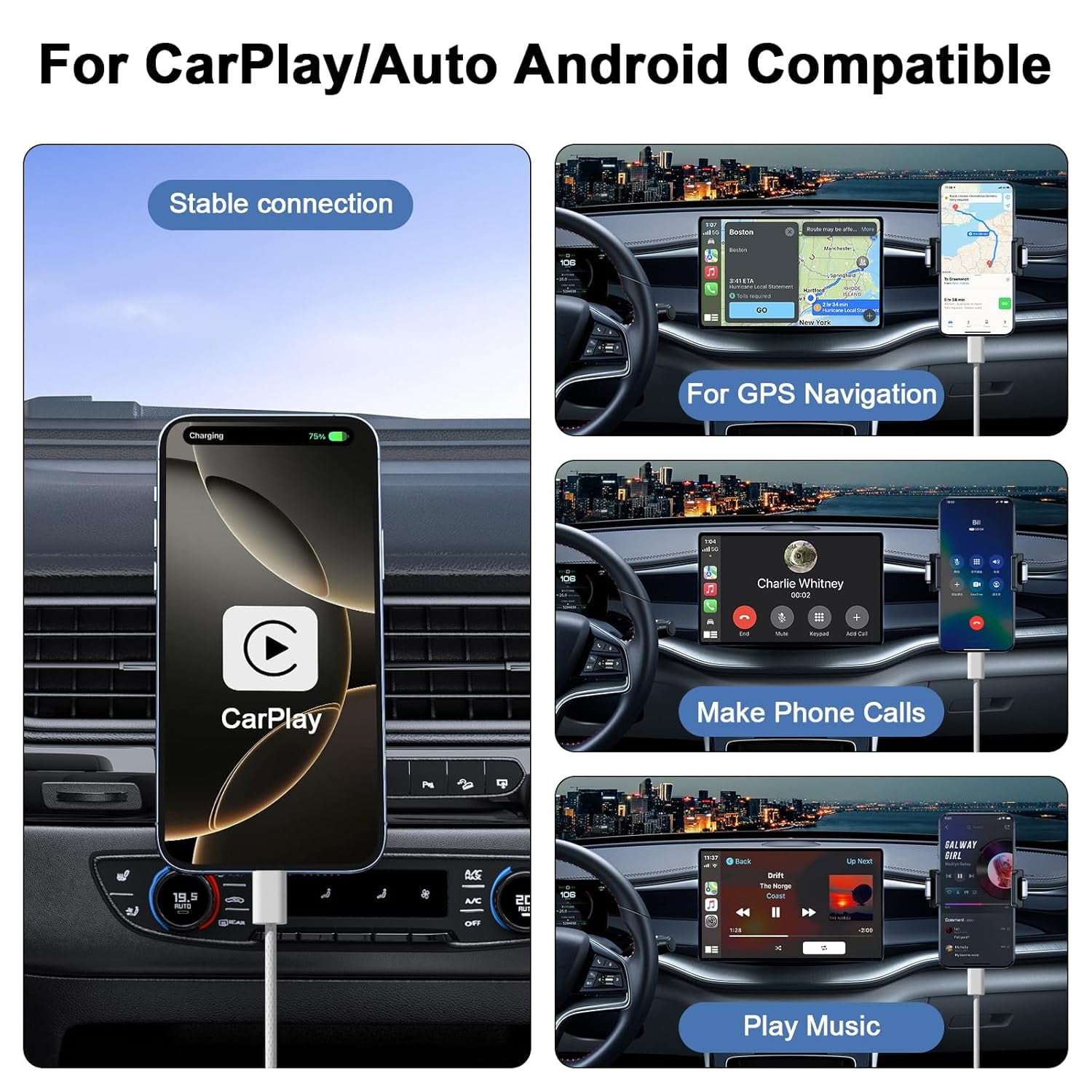 TRHOO-Car Carplay Cable for Apple iPhone 16 Pro Max 15 Plus, USB C ...