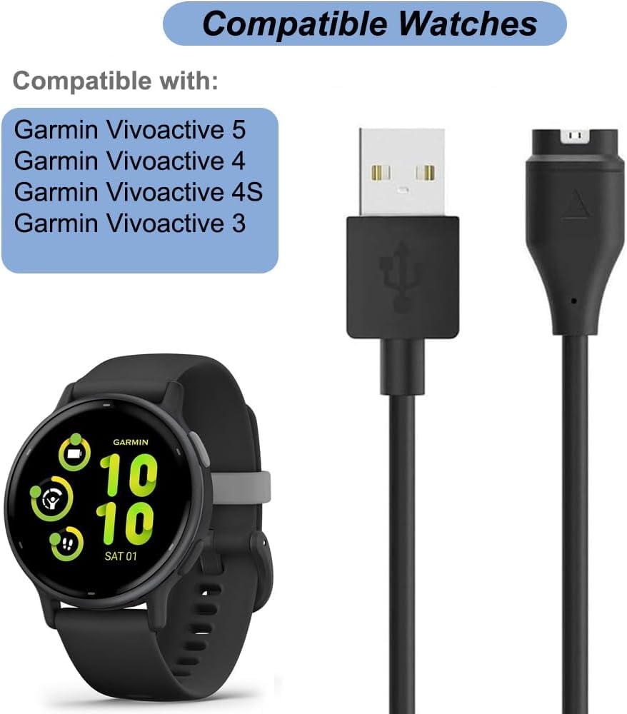 TRHOO-Charger for Garmin Vivoactive 5/4/4S/3, Replacement USB Charging ...
