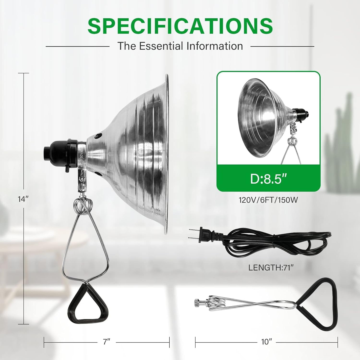 TRHOO-Clamp Lamp Light Socket with 8.5 Inch Aluminum Reflector, Suit ...