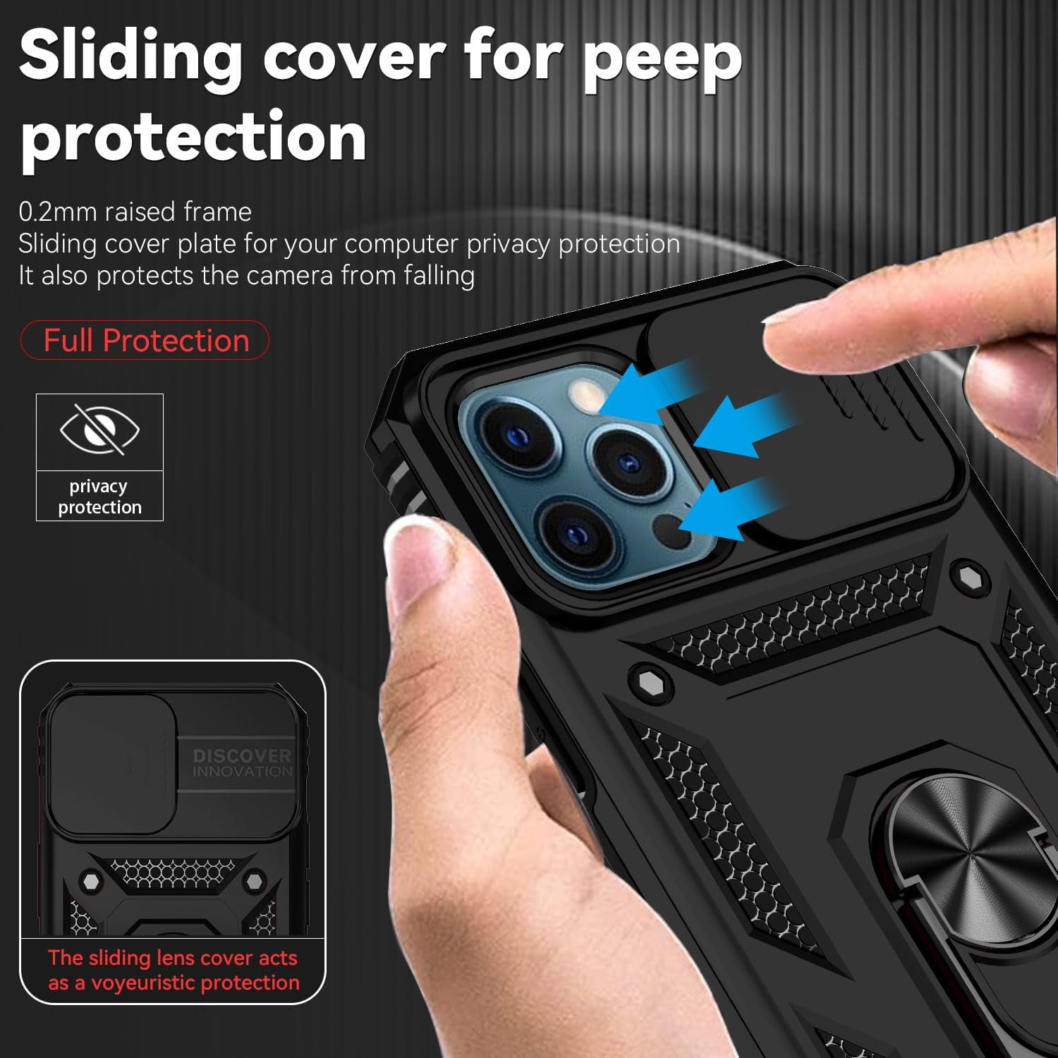 TRHOO-Compatible with iPhone 13 Pro Max Case with HD Screen Protector & Slide Camera Cover ...