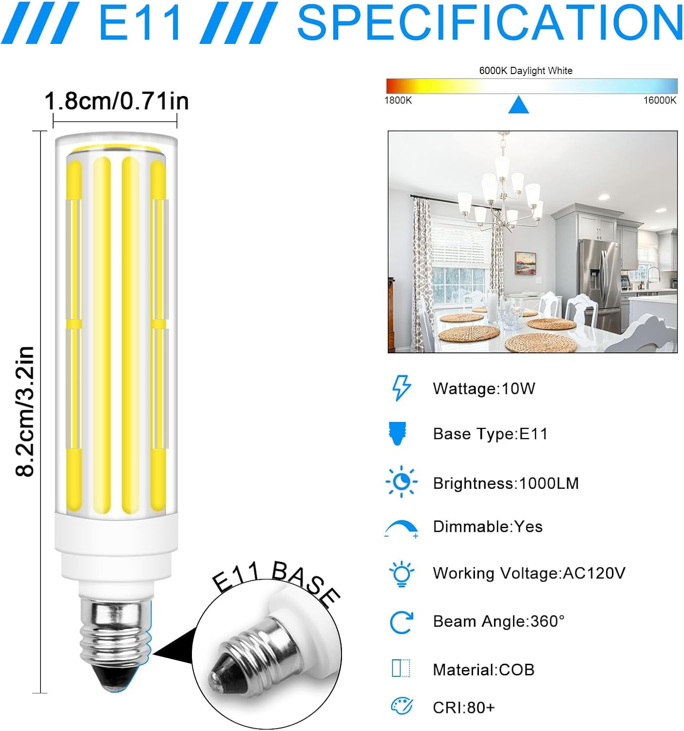 TRHOO-E11 LED Bulb JDE11 120V 100W Halogen Replacement Bulbs, COB 10W ...