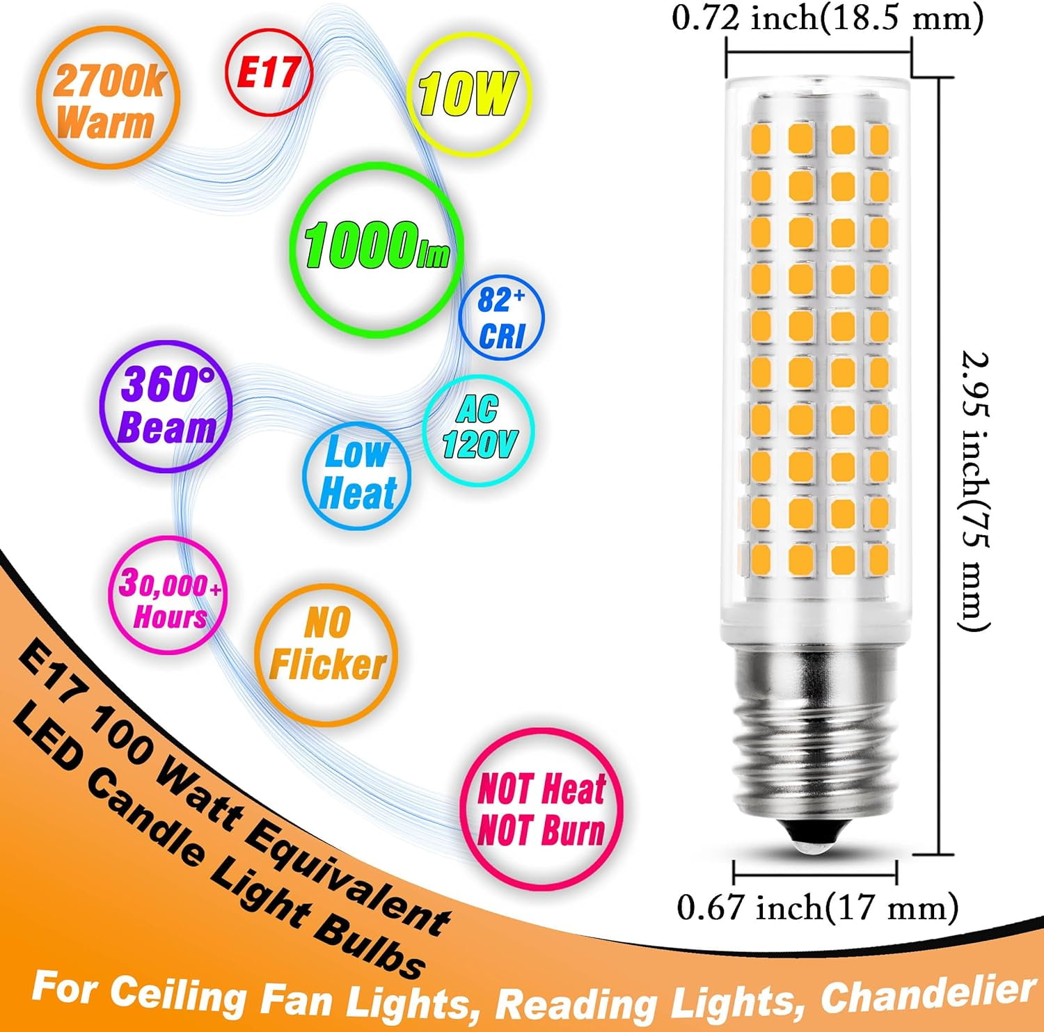 TRHOO-E17 10 Watt LED Bulb 100W Equivalent 2700K Warm White 1000lm Non ...