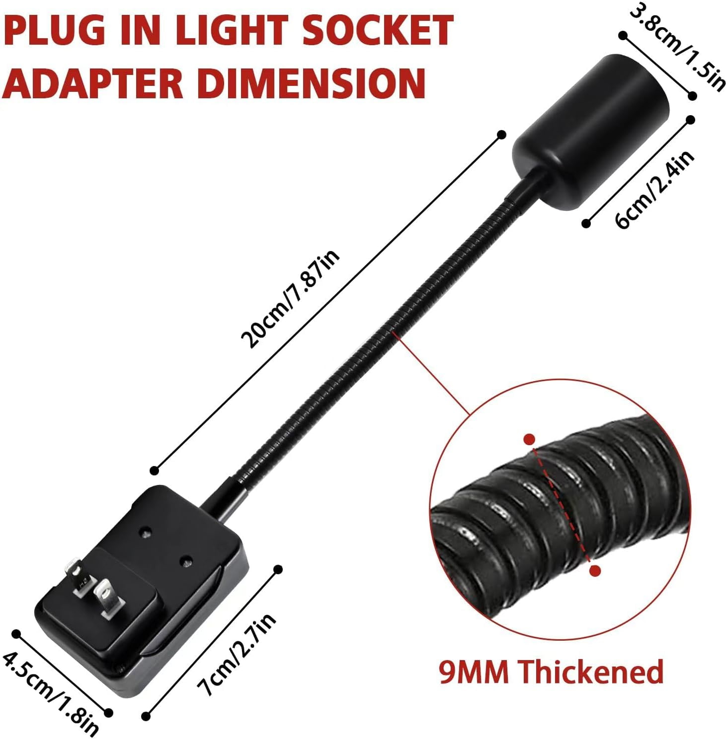 TRHOO-E26/E27 Plug in Light Socket Adapter Light Bulb Extension Socket ...