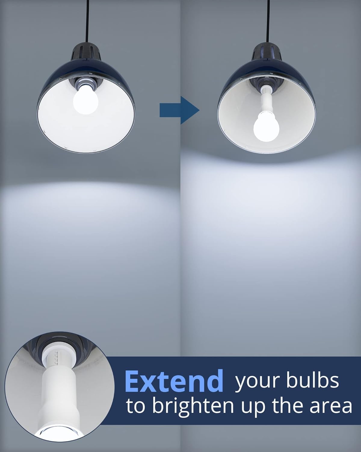 TRHOO-E26 Light Socket Extender 4-Level Extendable, 3.1-4.3in/8-11cm ...